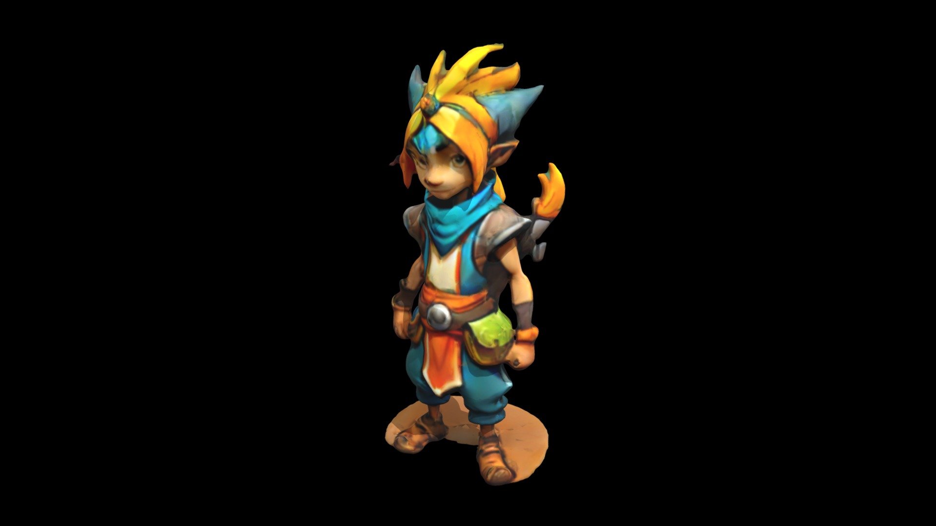 An animated warrior with blue hair and orange fl - Download Free 3D ...