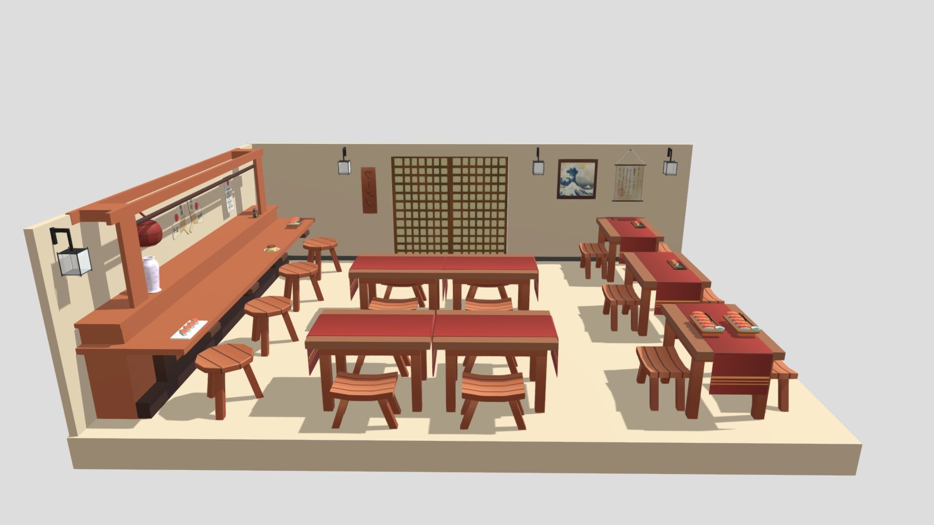 Sushi Restaurant - 3D model by pudimzera (@pqpudim) [d828ccb] - Sketchfab