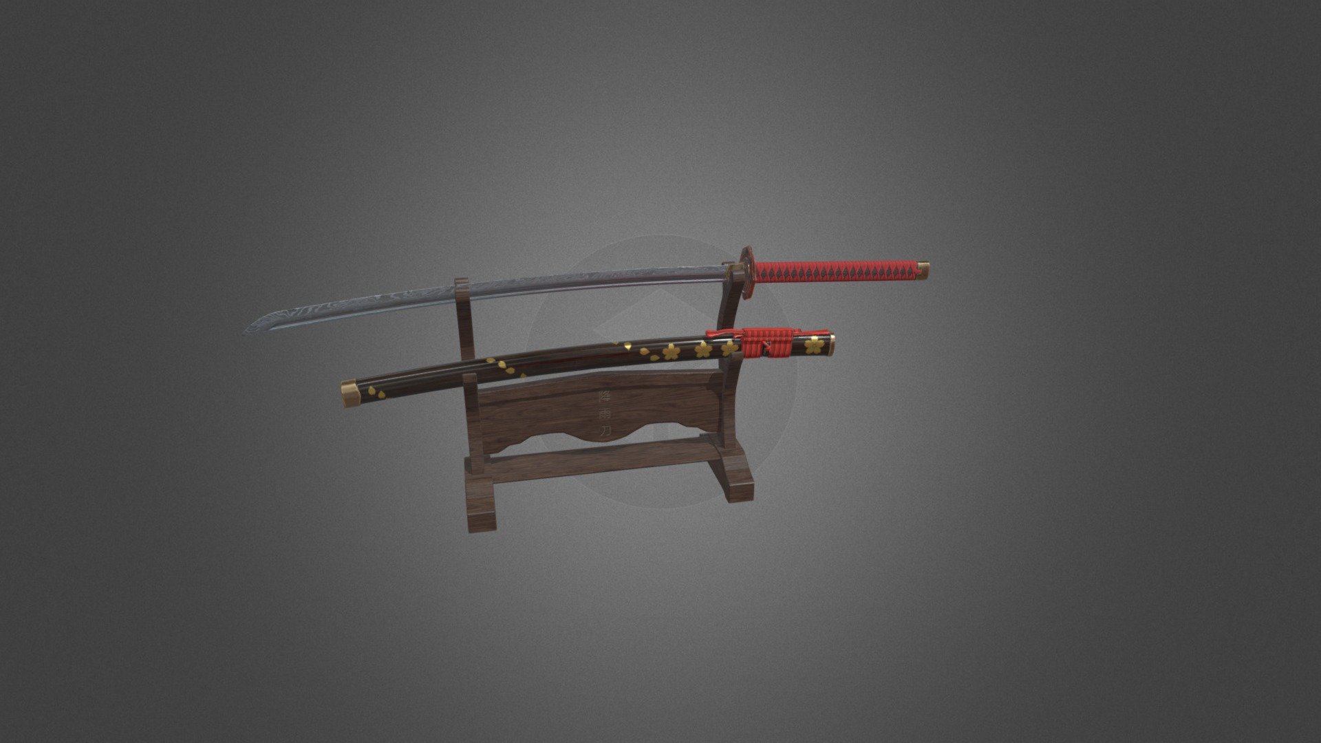 Katana & Wooden display stand - 3D model by Mazzilla [d8370c5] - Sketchfab