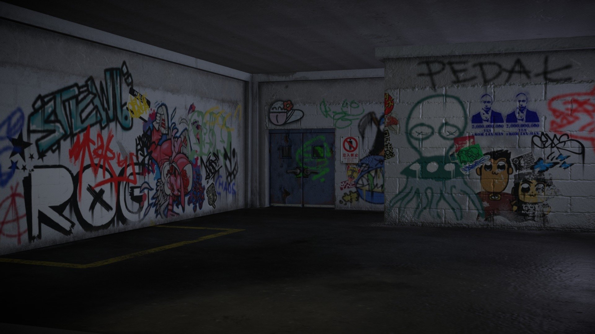 Lowpoly PBR Graffiti Parking Space - 3D model by dominik (@domathon ...