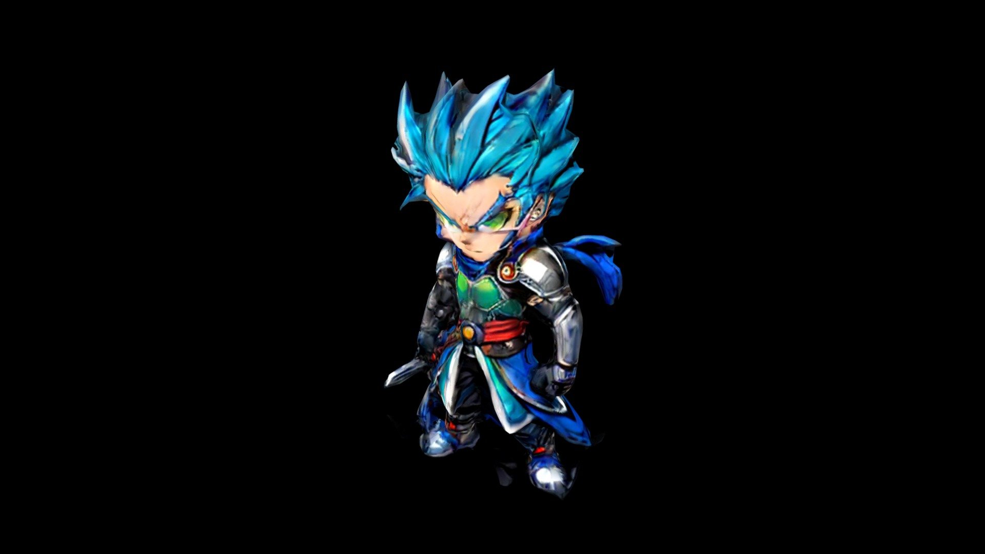 A character with blue hair and a sword stands re - Download Free 3D ...