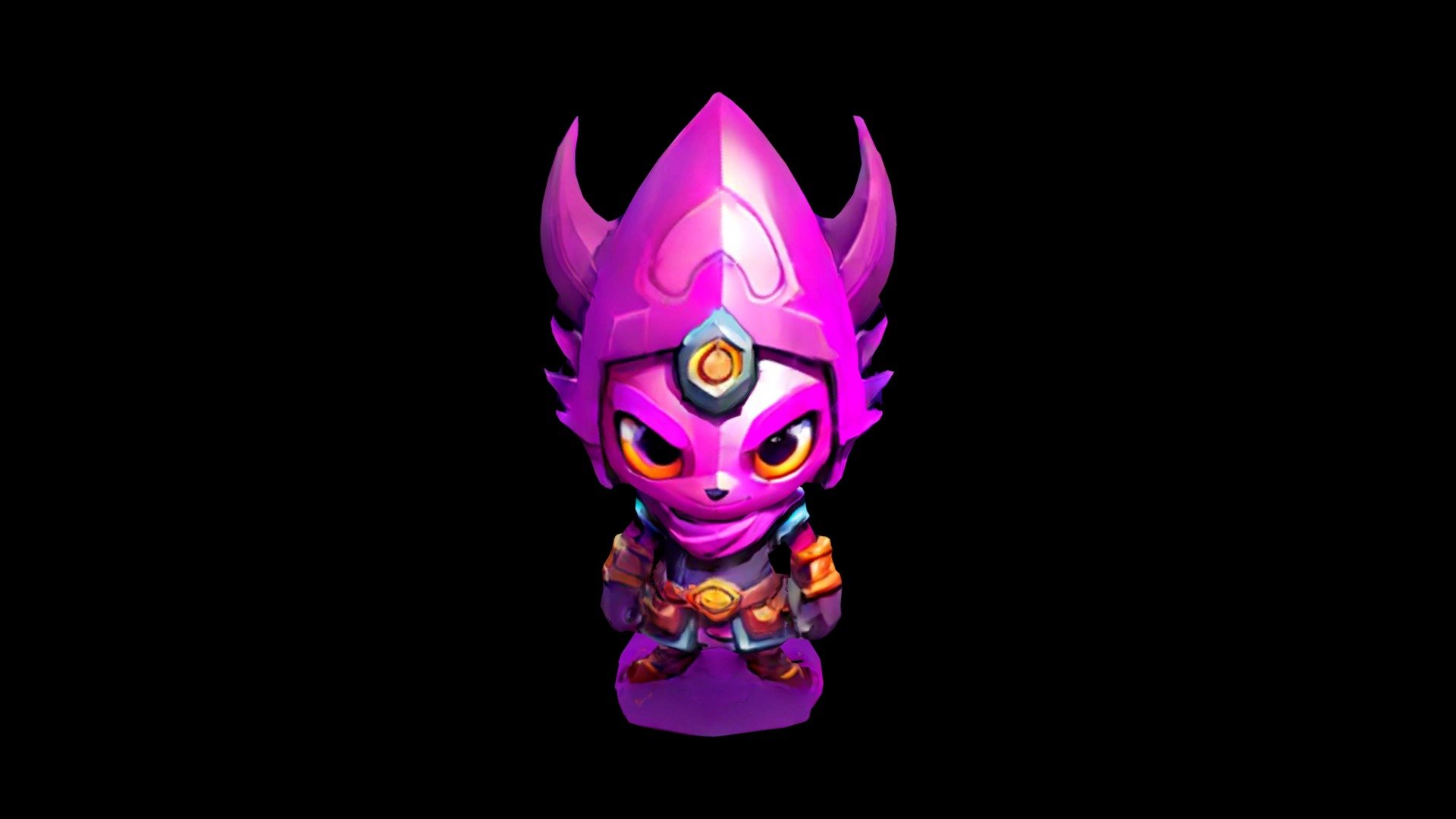 A chibi-style character with purple armor and a - Download Free 3D ...