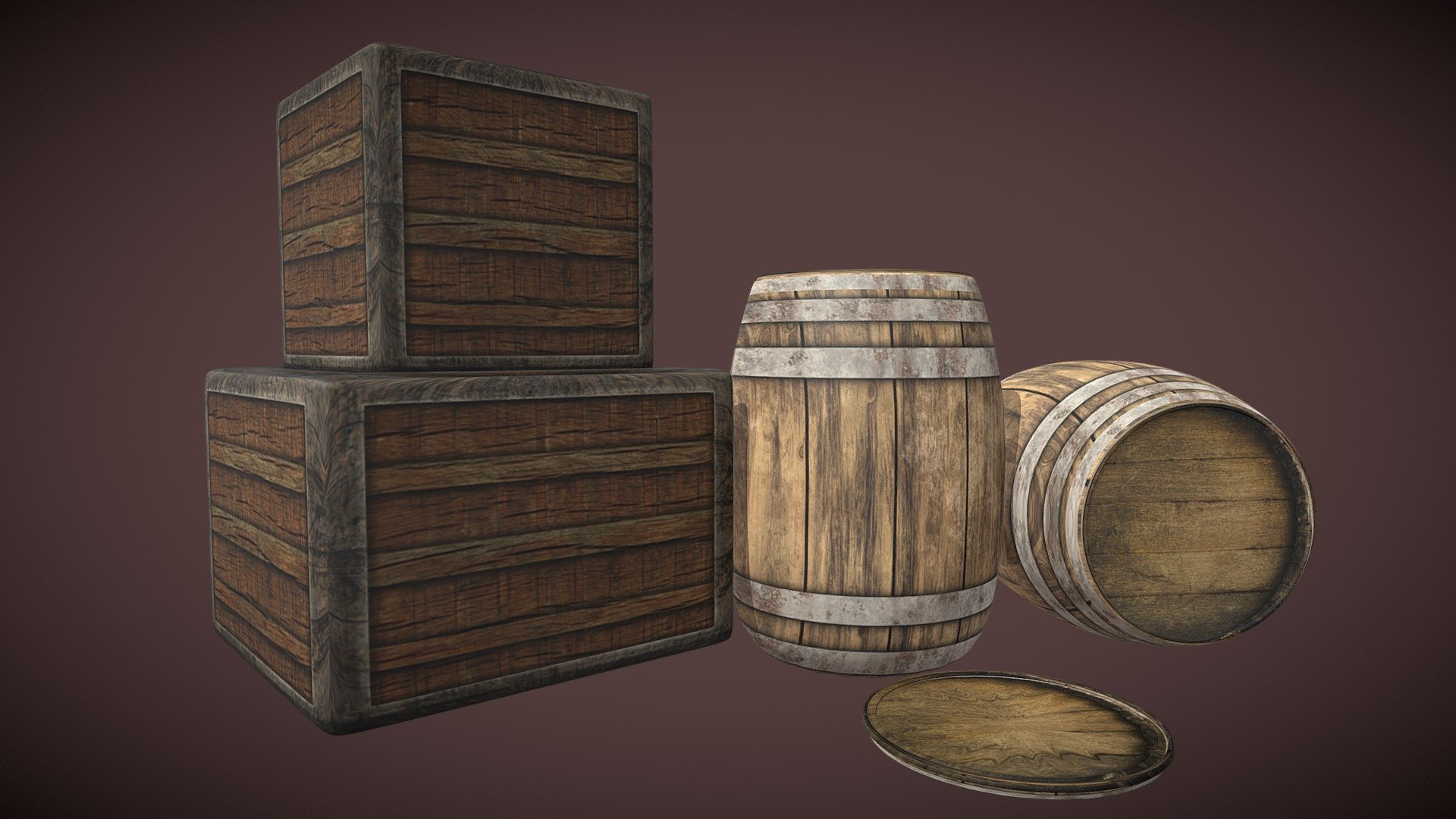 BOXES & Wine Barrels Free 3d Model - Download Free 3D model by sarang ...