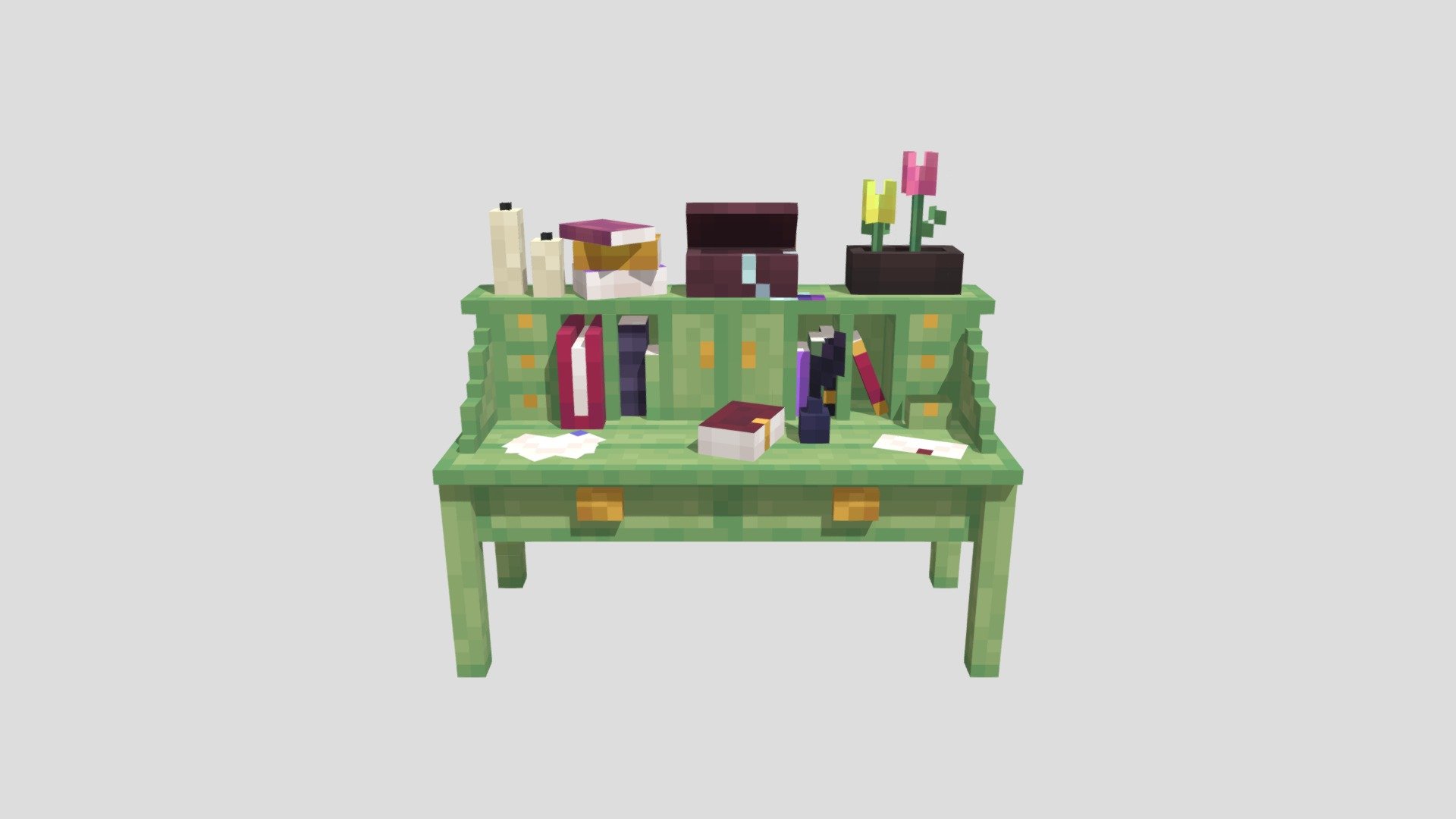 Cluttered Green Desk - 3D model by blakes (@sblakes) [d9482d2] - Sketchfab