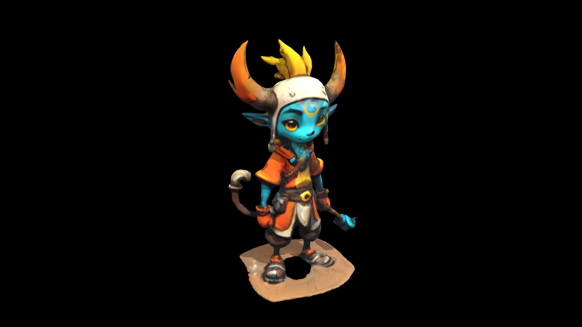 A blue imp with a fiery tail and large pointed h - Download Free 3D ...