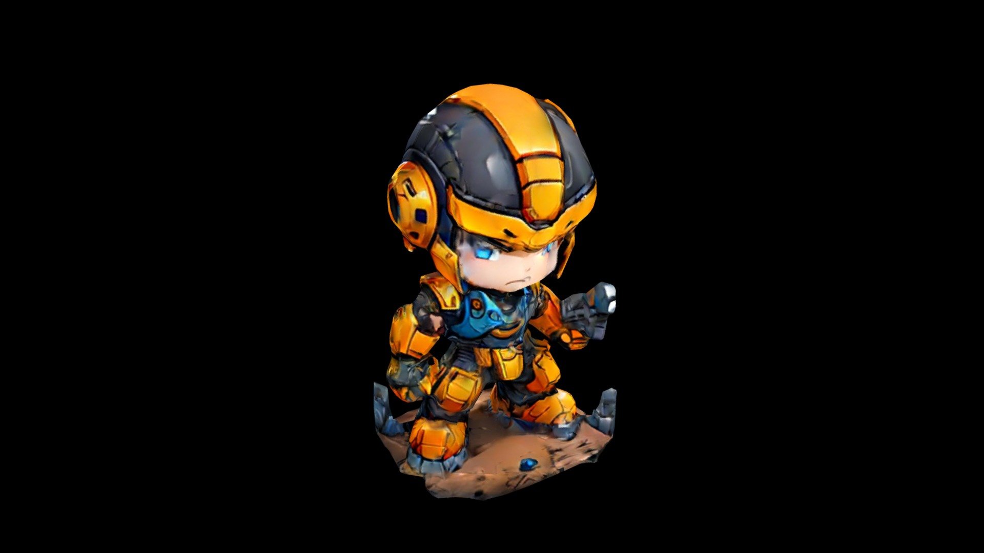 An orange and blue robot chibi stands in a city - Download Free 3D ...