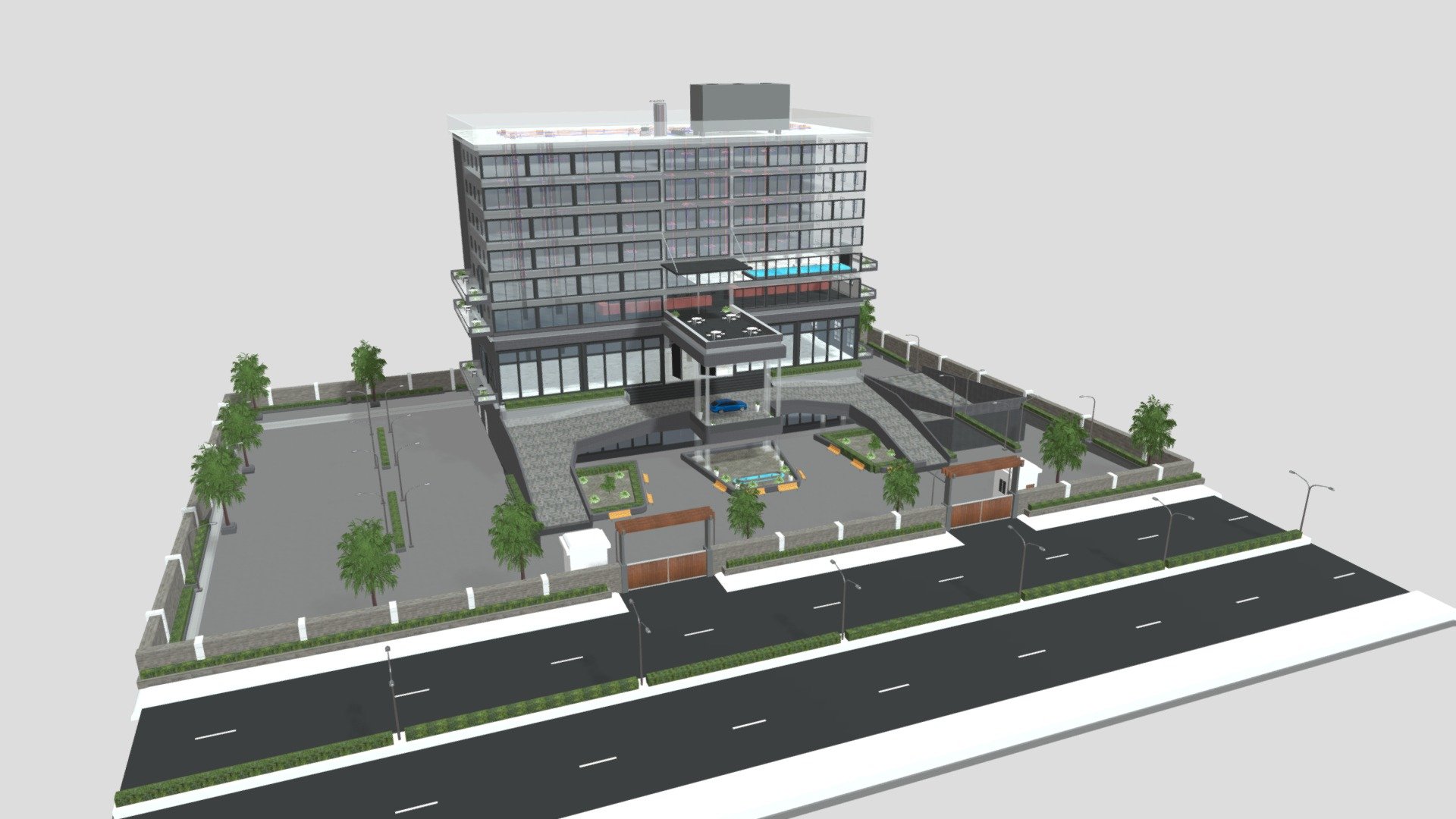 Hotel Exterior - 3D model by queppelintech [dab5833] - Sketchfab