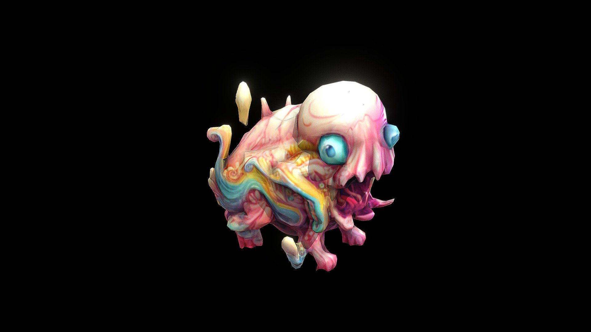 a cartoon drawing of a pink monster with blue - Download Free 3D model ...