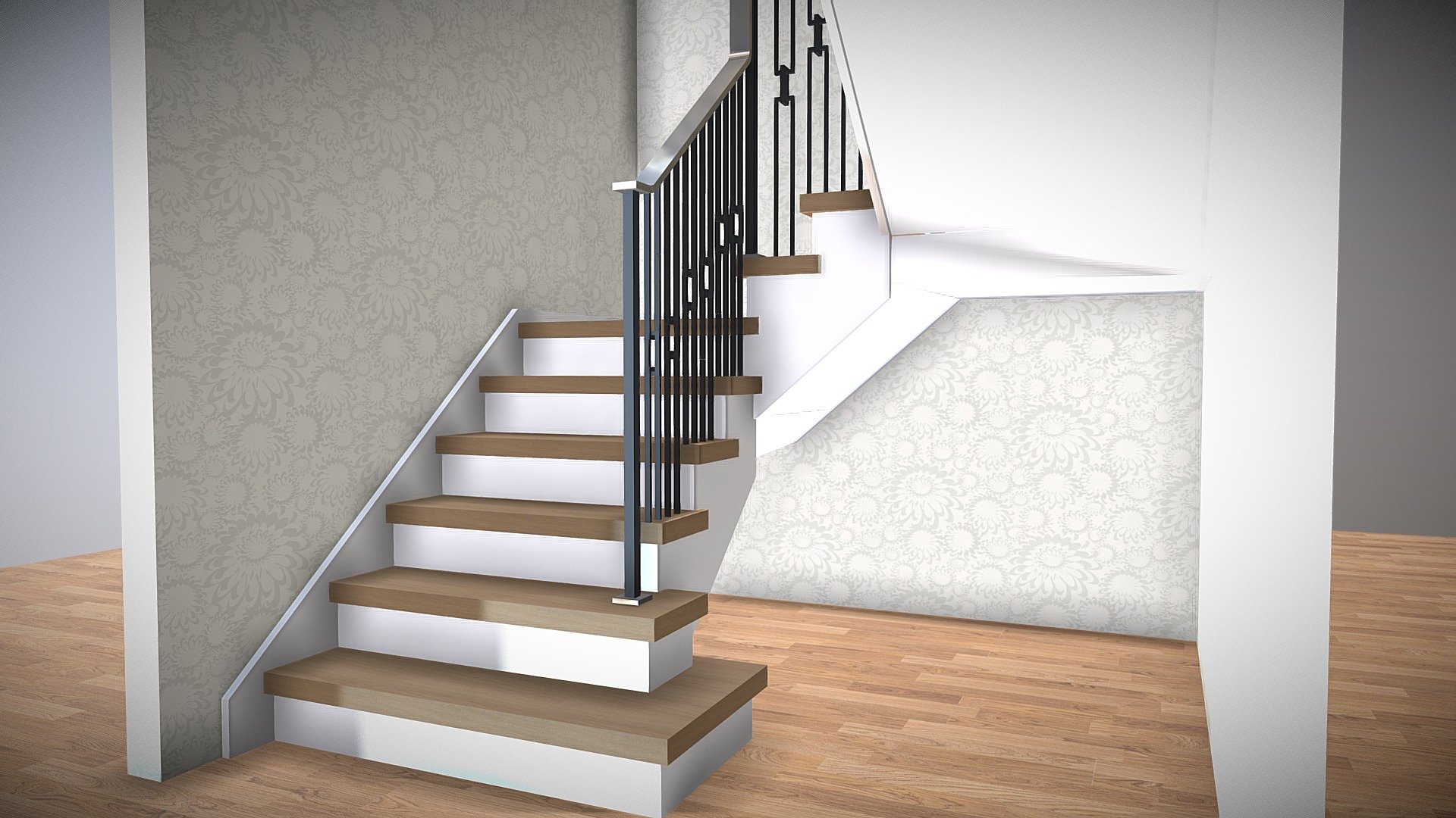 U shape stair with chain balusters - 3D model by 3D Software for Stair ...