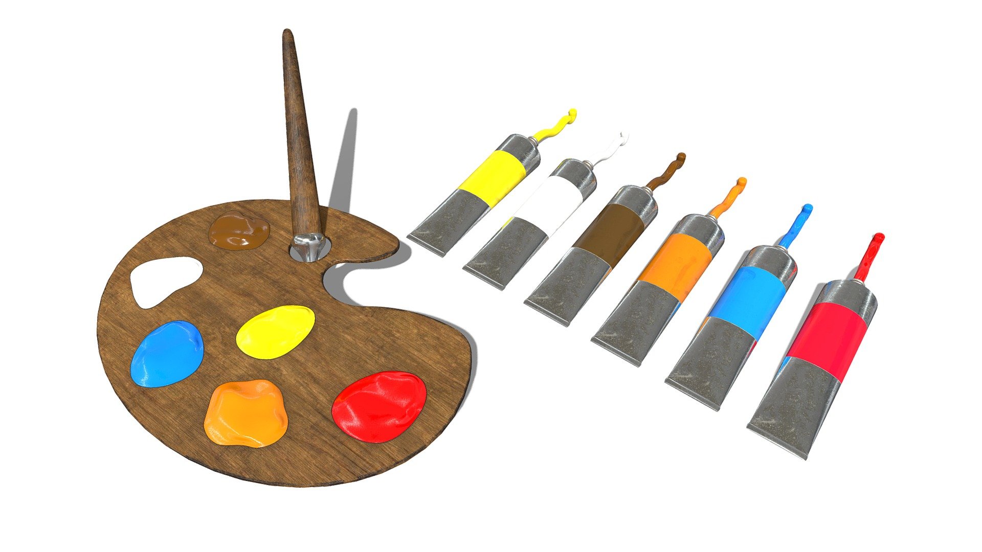 Artists Paint, Palette & Paintbrushes - Buy Royalty Free 3D model by Studio Lab (@studiolab.dev ...