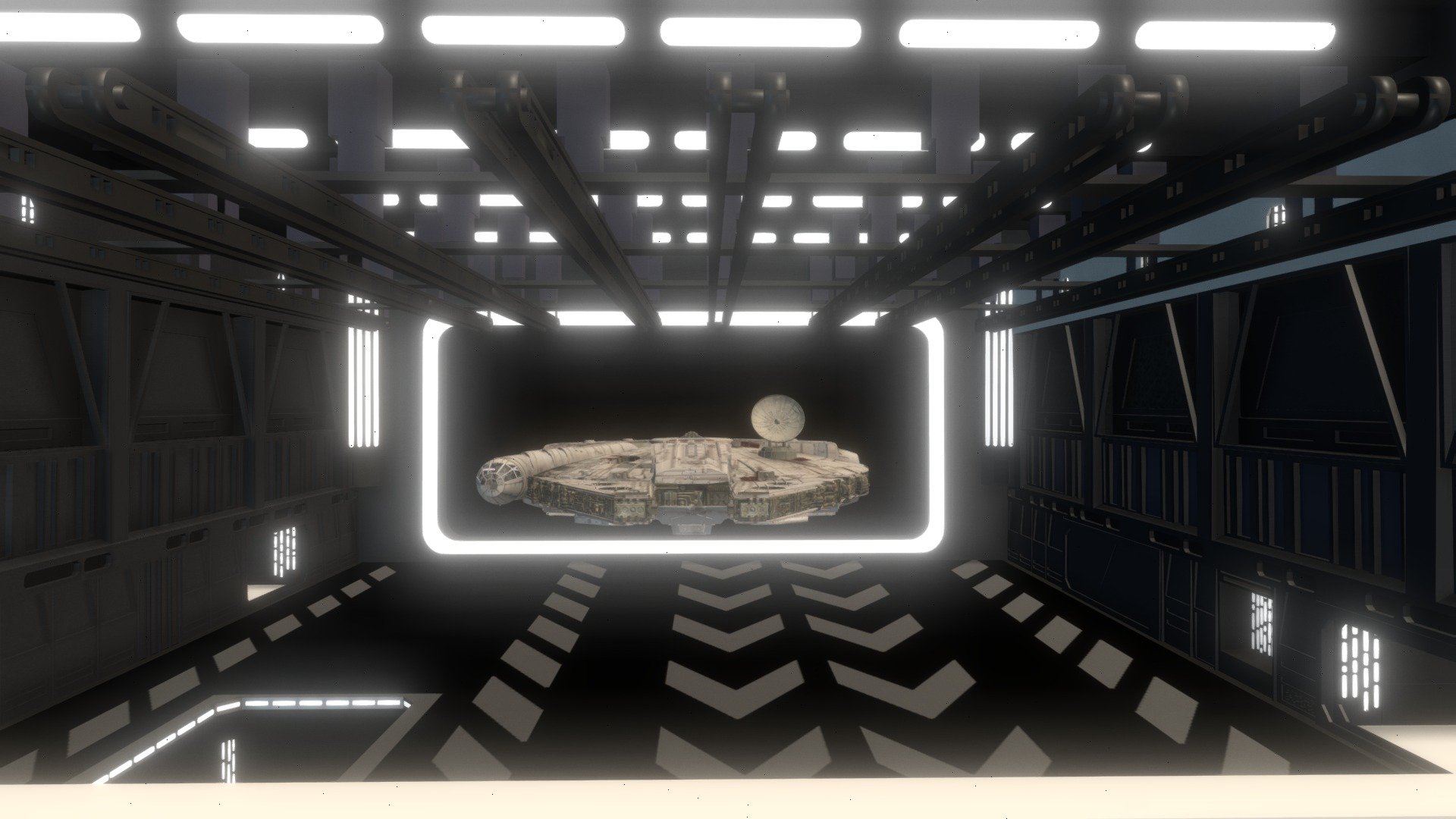 Millenium Falcon in Hanger Bay - 3D model by Amx360 [db949f9] - Sketchfab