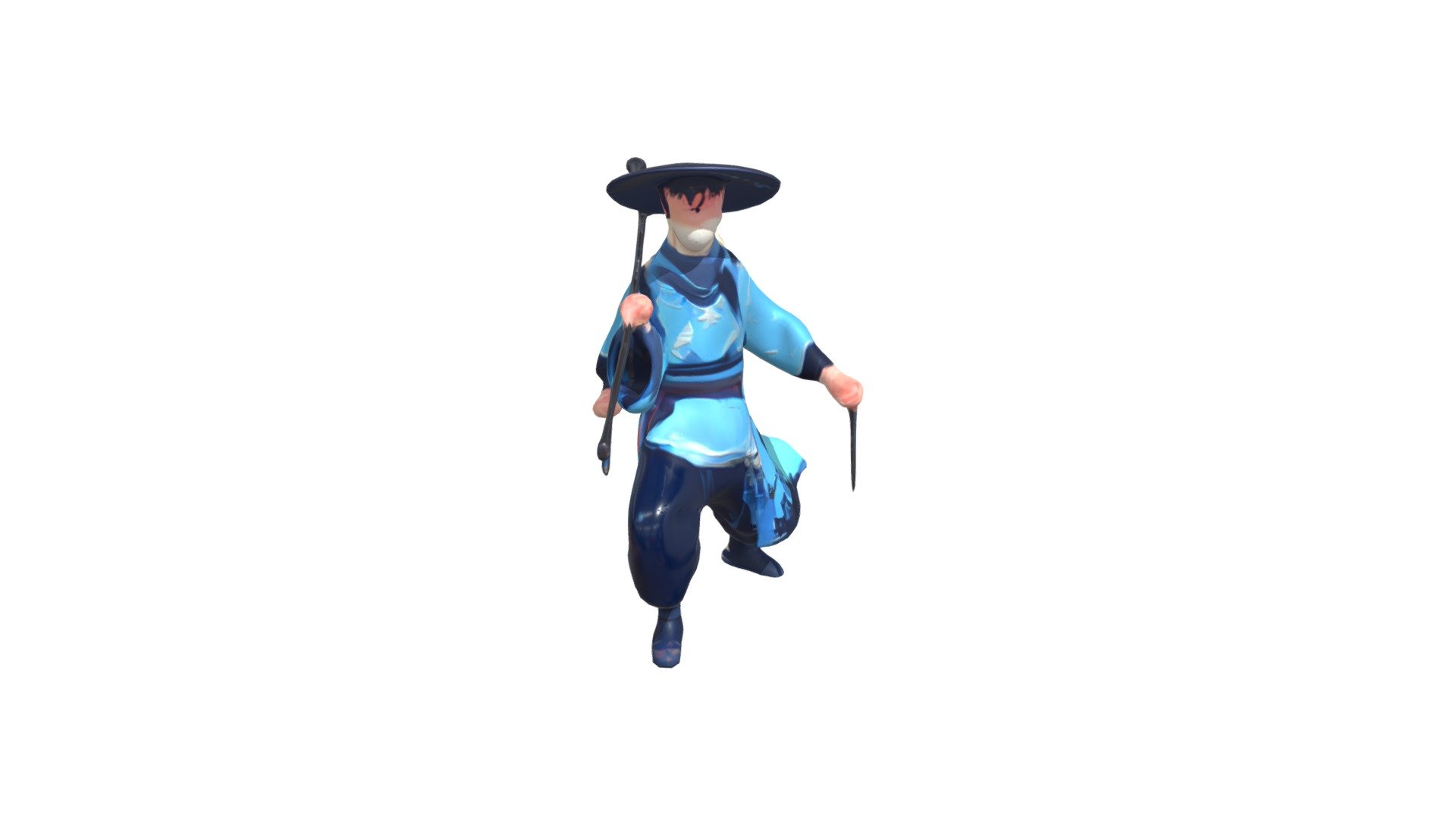 Traveling warrior with staff and backpack - 3D model by xuyuechenuibe ...