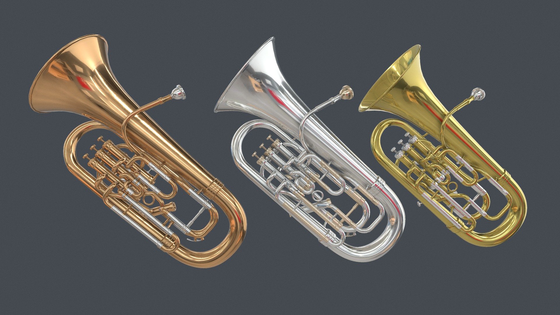 Euphonium Three Materials Brass,Copper,Silver - Buy Royalty Free 3D ...