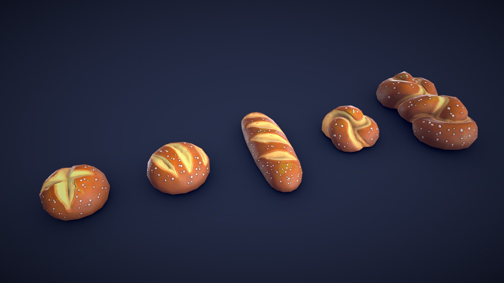Stylized Pretzel Bread and Rolls - Low Poly - Buy Royalty Free 3D model ...