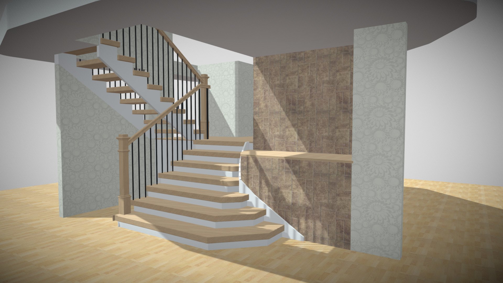 Oak Open-riser Closed-stringer stair - 3D model by TopTreadStairways ...