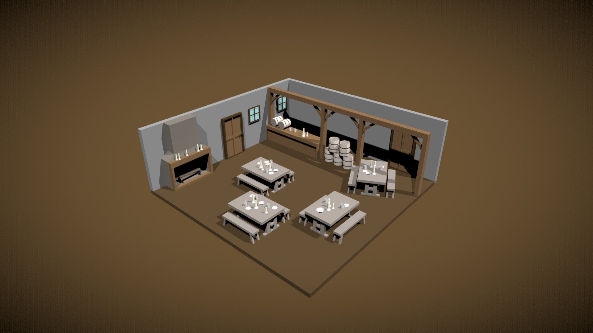 Old World Tavern Interior (Flat Color) - Download Free 3D model by Jen ...