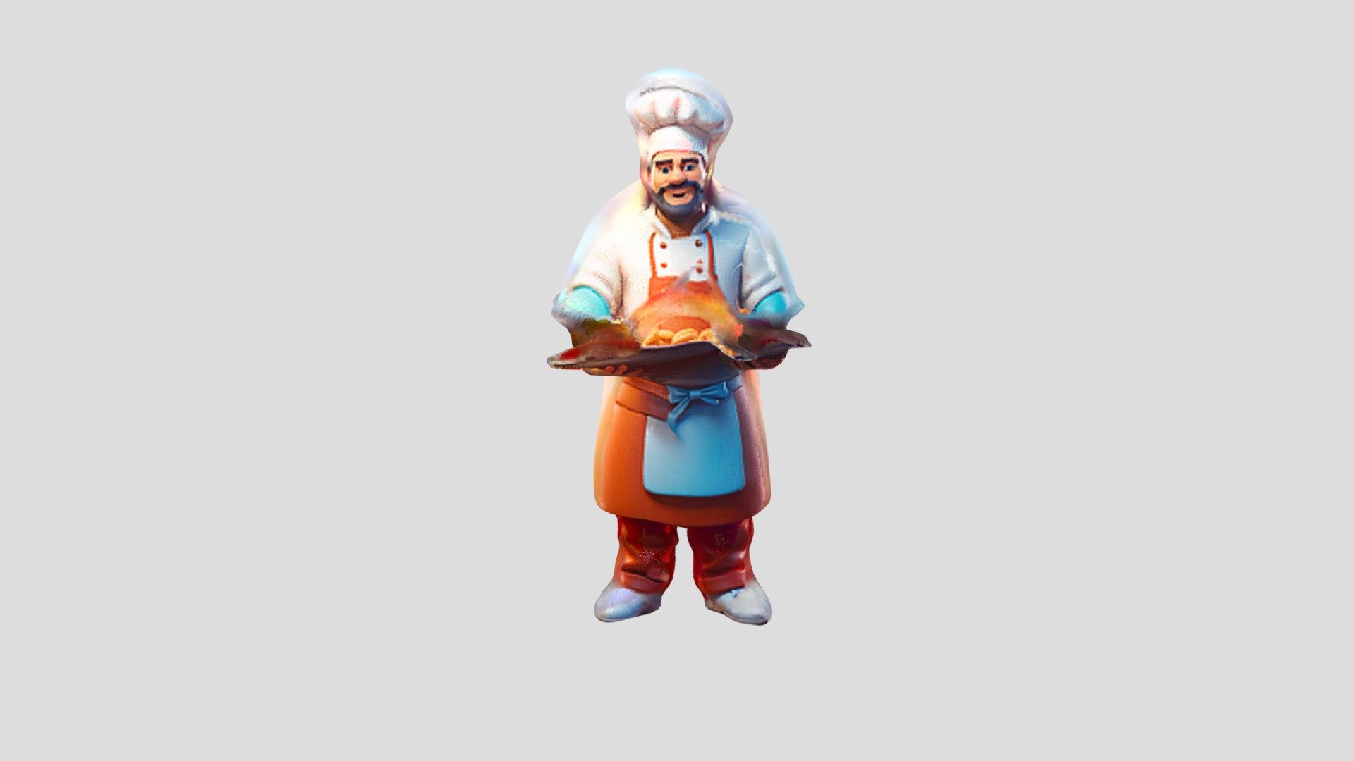 Chef with a tray of food A man wearing an apr - Download Free 3D model ...