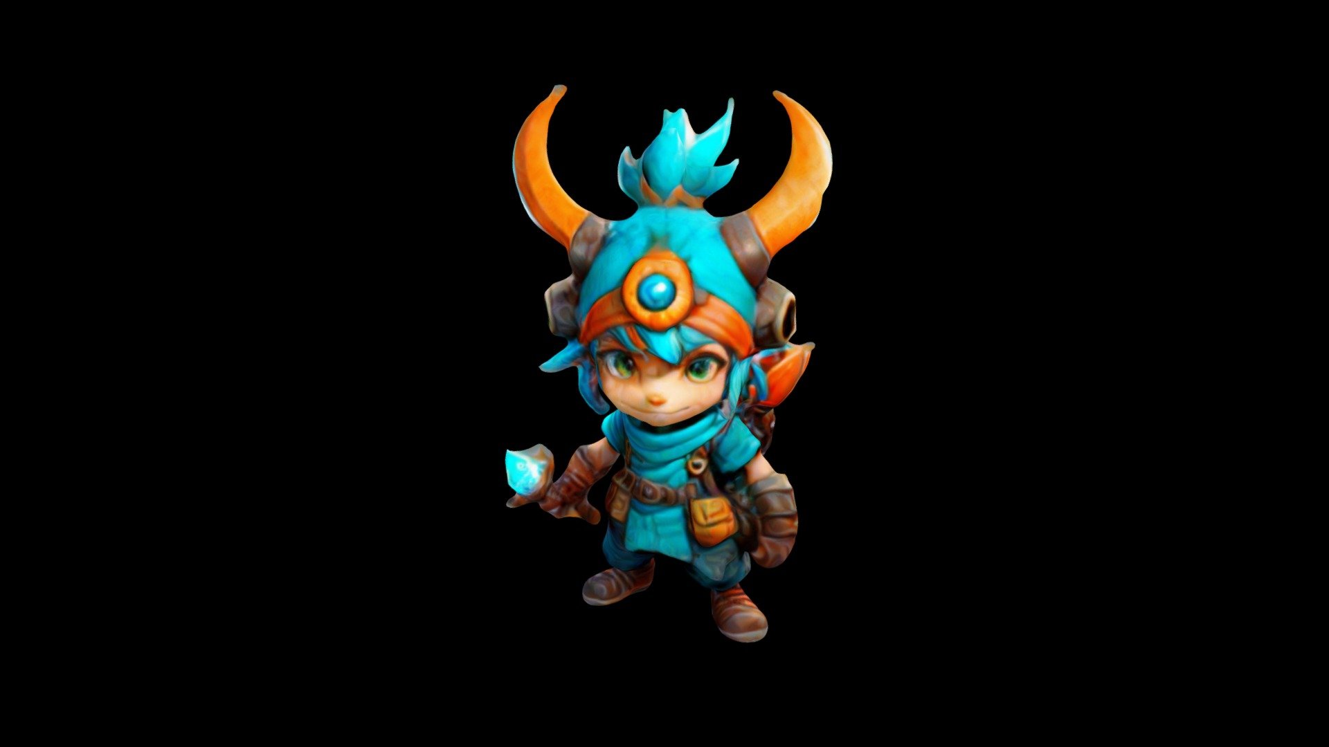 a blue creature with orange horns and a blue hat - Download Free 3D ...