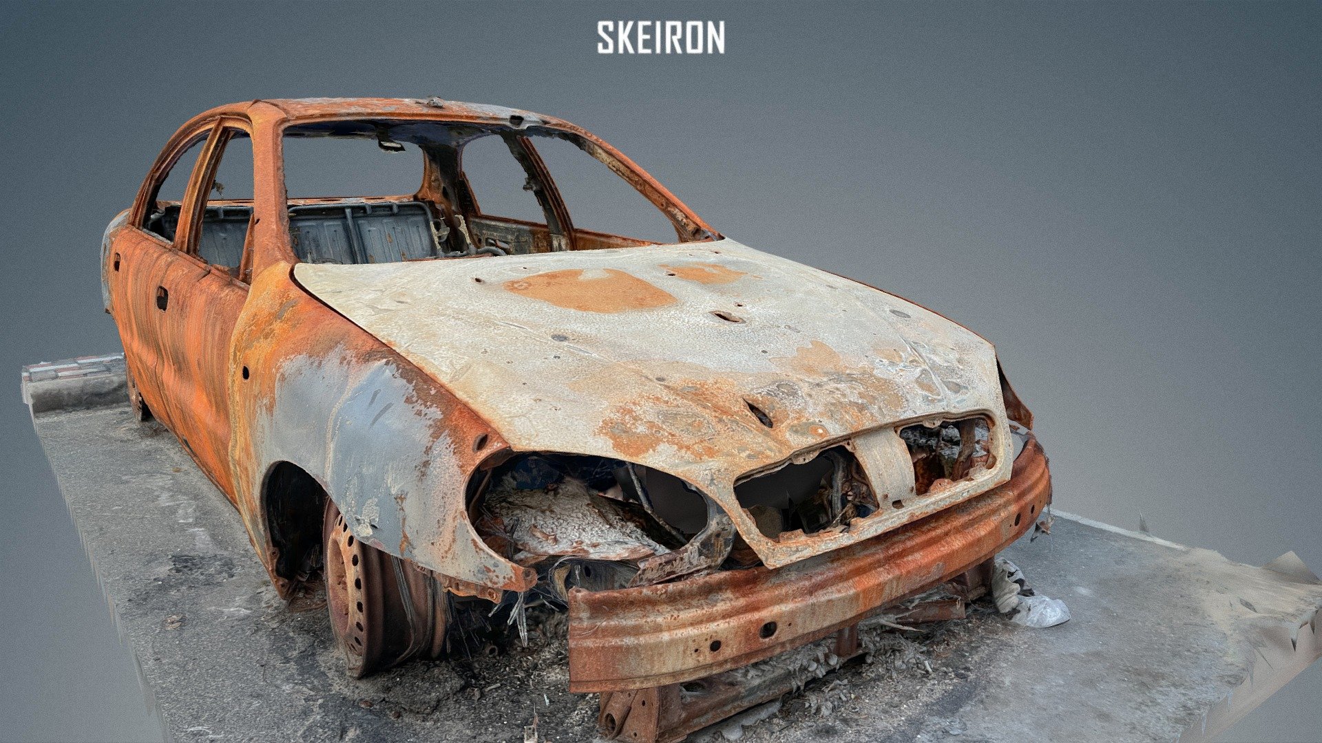 Сivilian car burned down, Daewoo Lanos. - 3D model by SKEIRON [dd0fa43] - Sketchfab