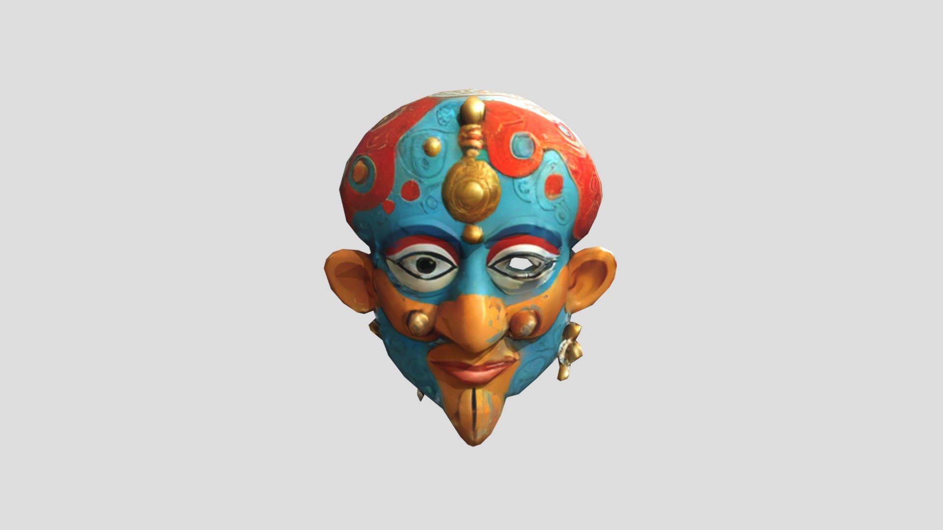 A colorful clay mask with big eyes, a big red mo - Download Free 3D ...