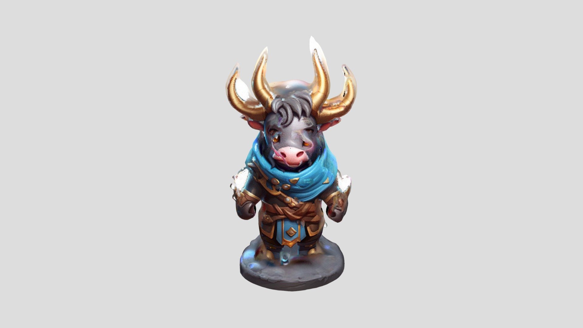 Cute little cartoon ox with a blue scarf A sm - Download Free 3D model ...