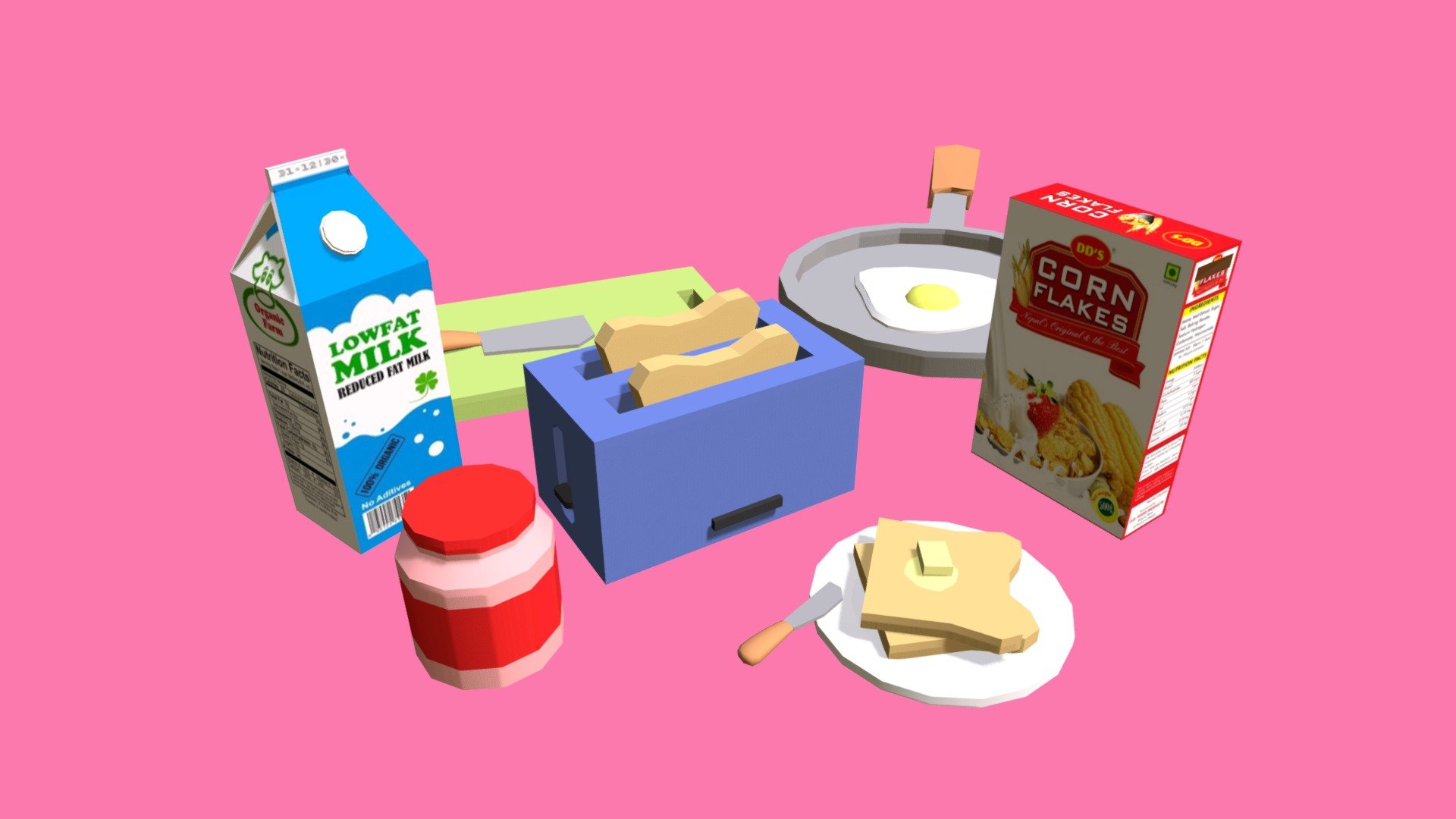 Low Poly Breakfast Props - Download Free 3D model by modeljuice ...