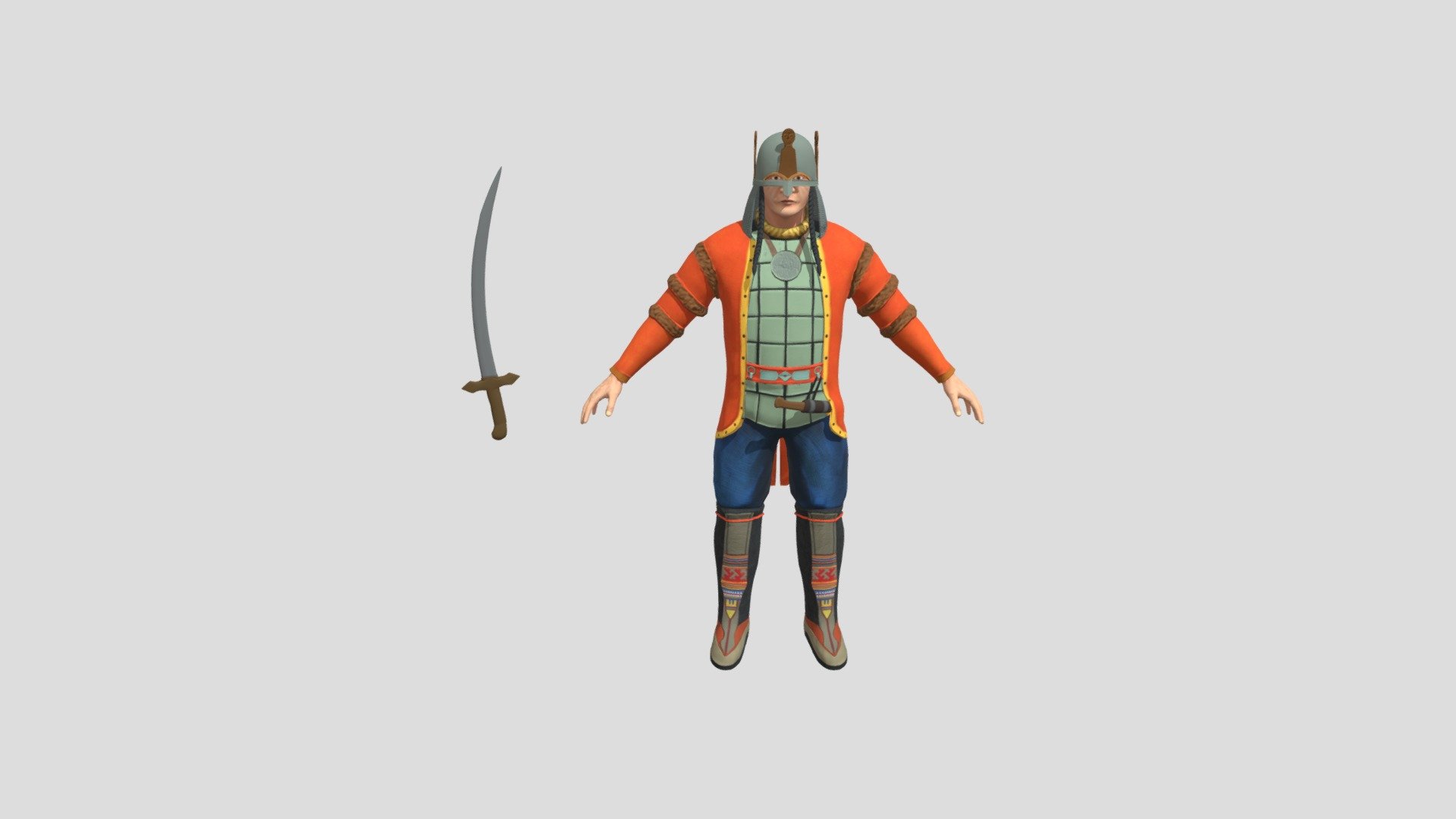 Asian male warrior in armor with saber - 3D model by arpoint [de9d3b4 ...