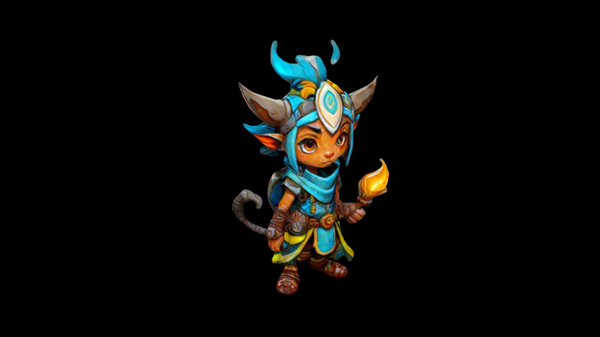 a blue skinned creature with horns holding a tor - Download Free 3D ...