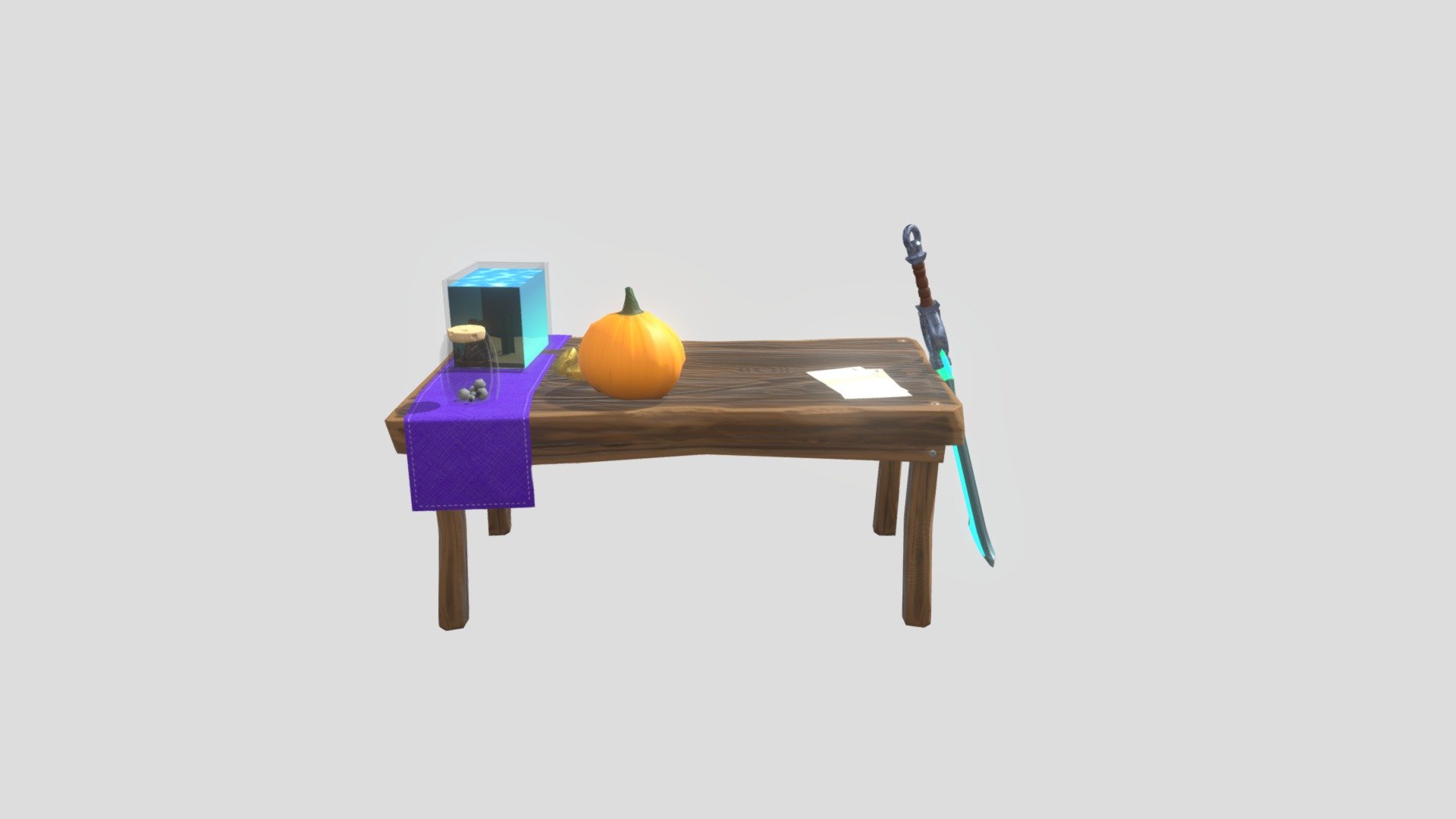 Table with pumpkin & sword - 3D model by melzon [dee692d] - Sketchfab