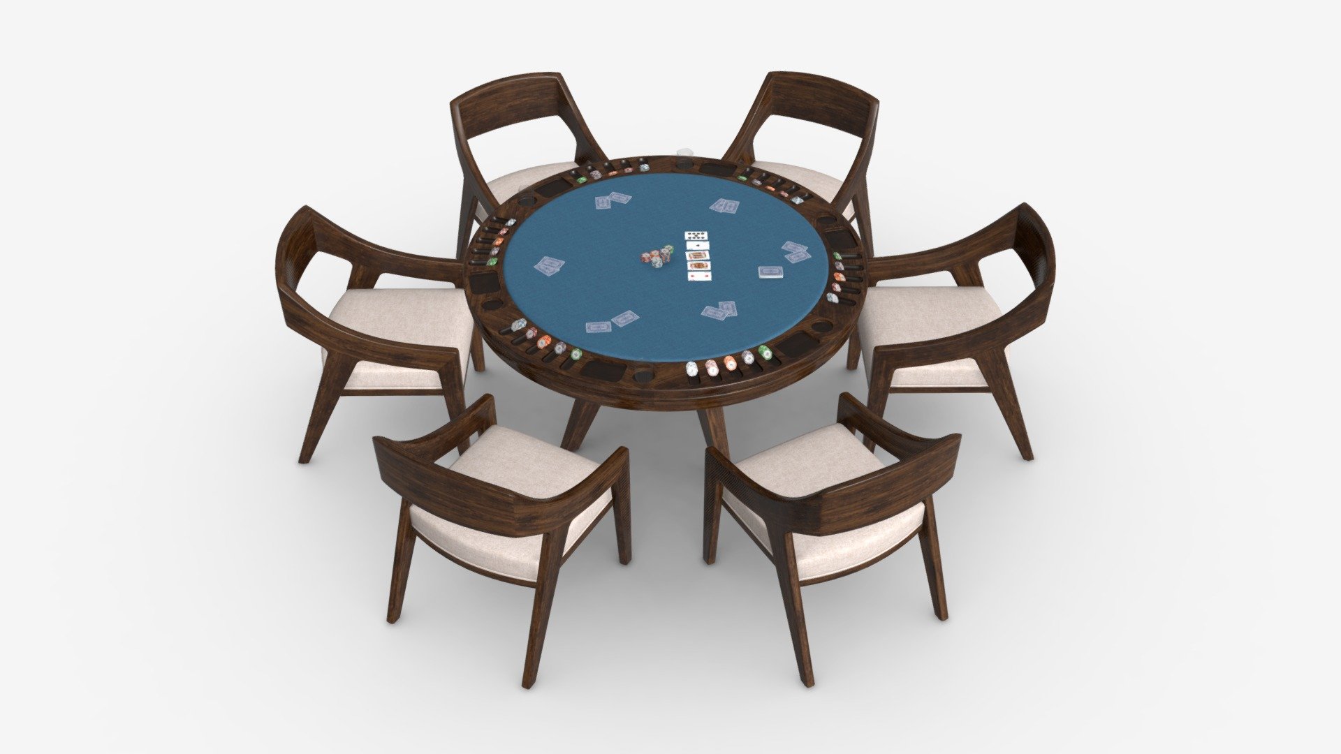 Poker Table Round with Chairs Full Set - Buy Royalty Free 3D model by ...