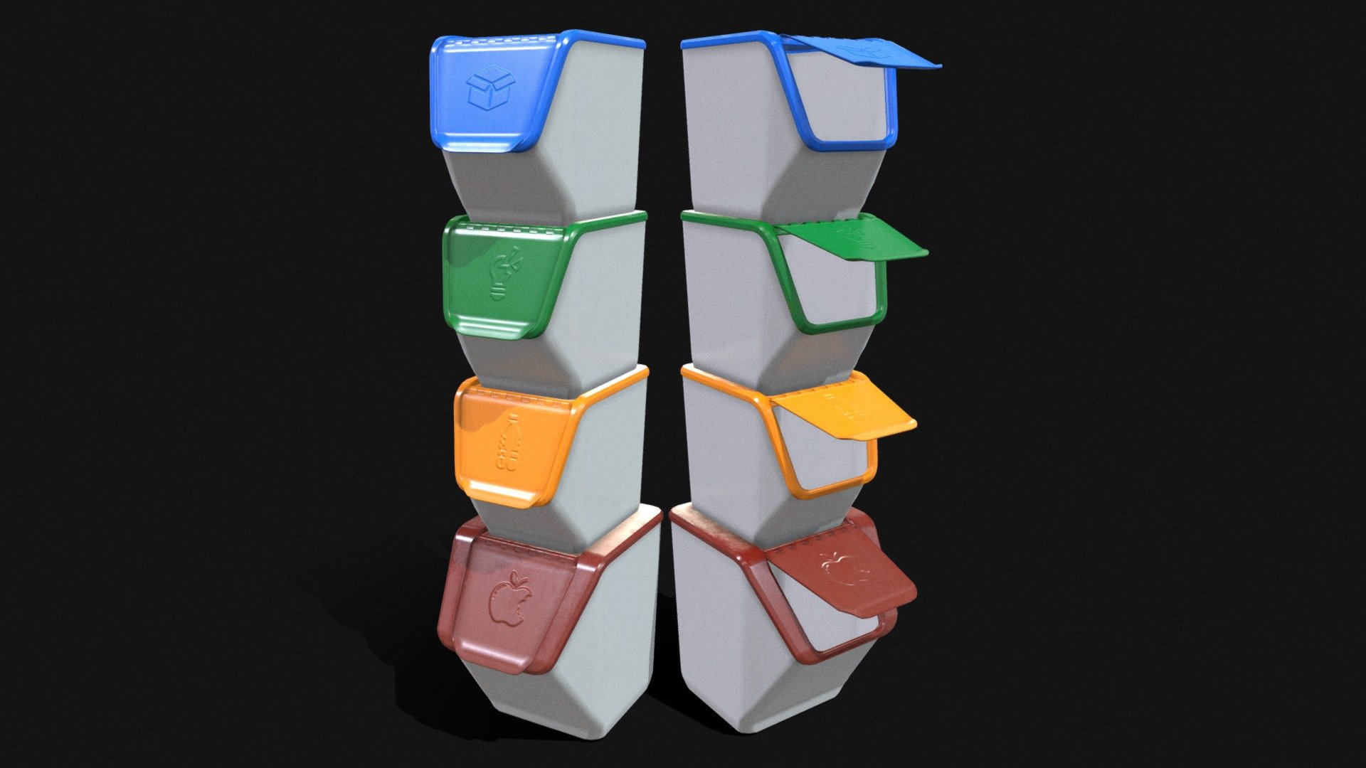 Stacked kitchen waste bins - Mumps for flat - Buy Royalty Free 3D model ...