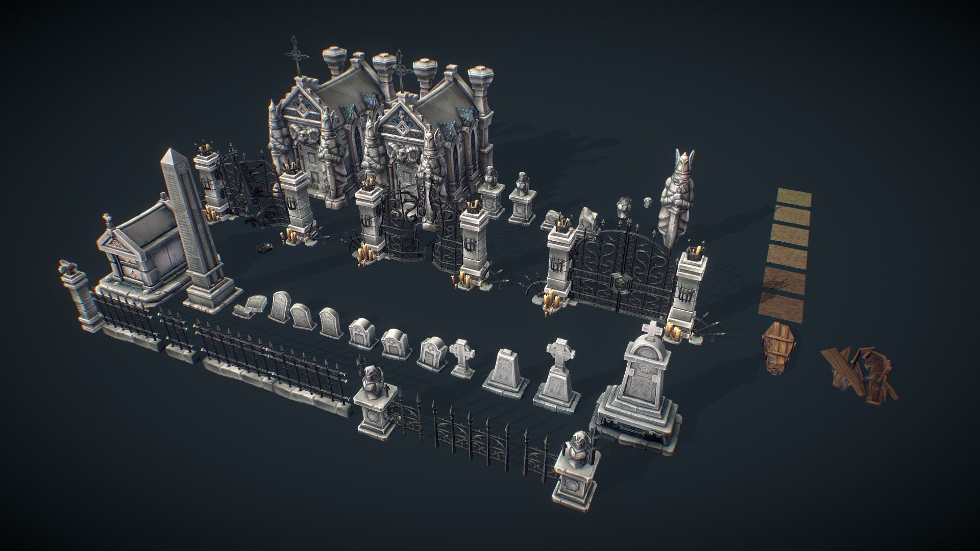 Cemetery Set All Parts - Hand Painted - 3D model by BitGem [dfe8f87 ...