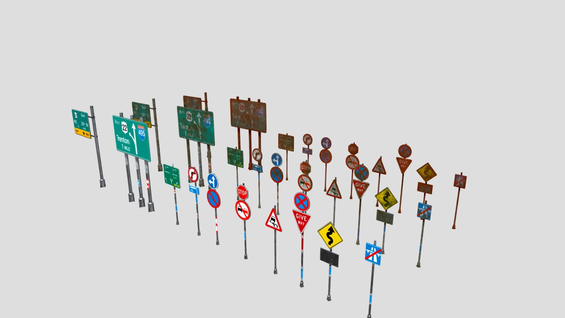 road street and traffic signs with pbr textures - Buy Royalty Free 3D ...