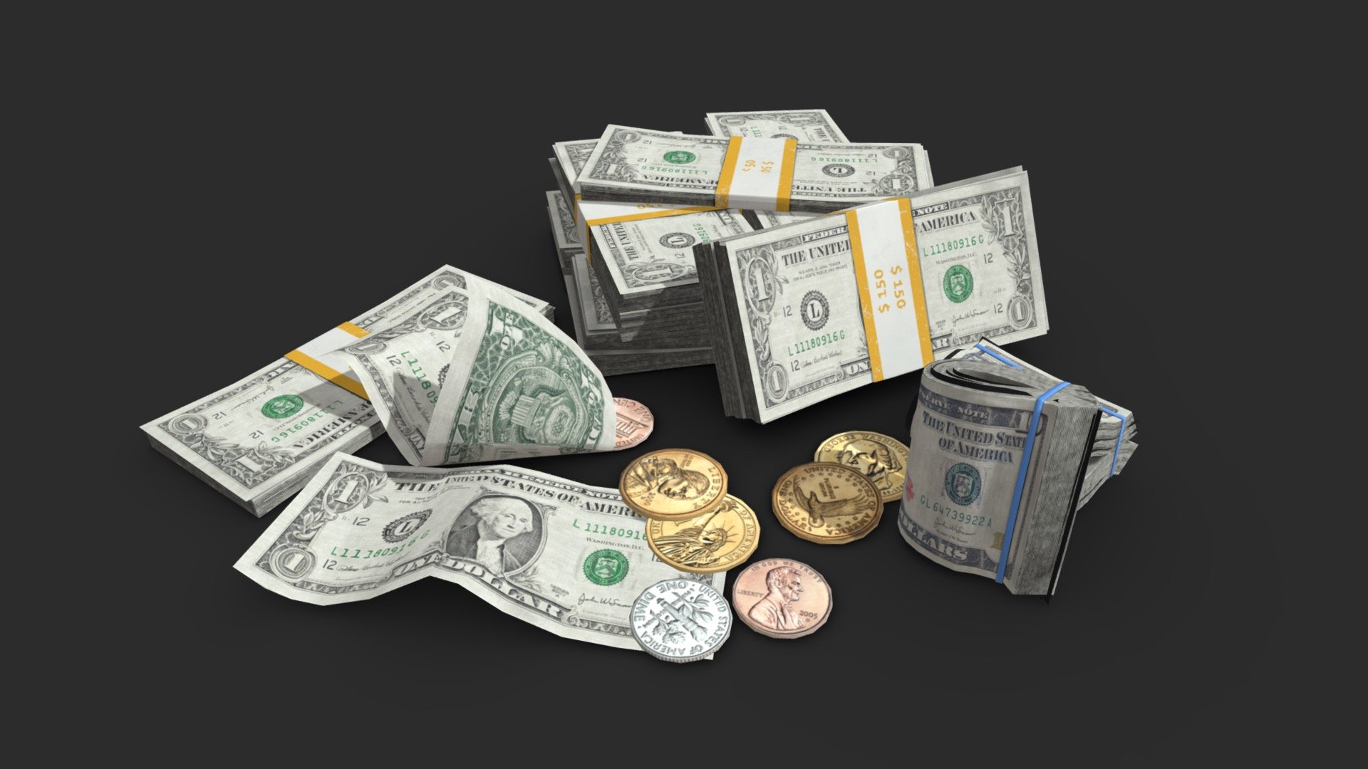 Money Loot - US Dollars - Buy Royalty Free 3D model by KangaroOz 3D ...