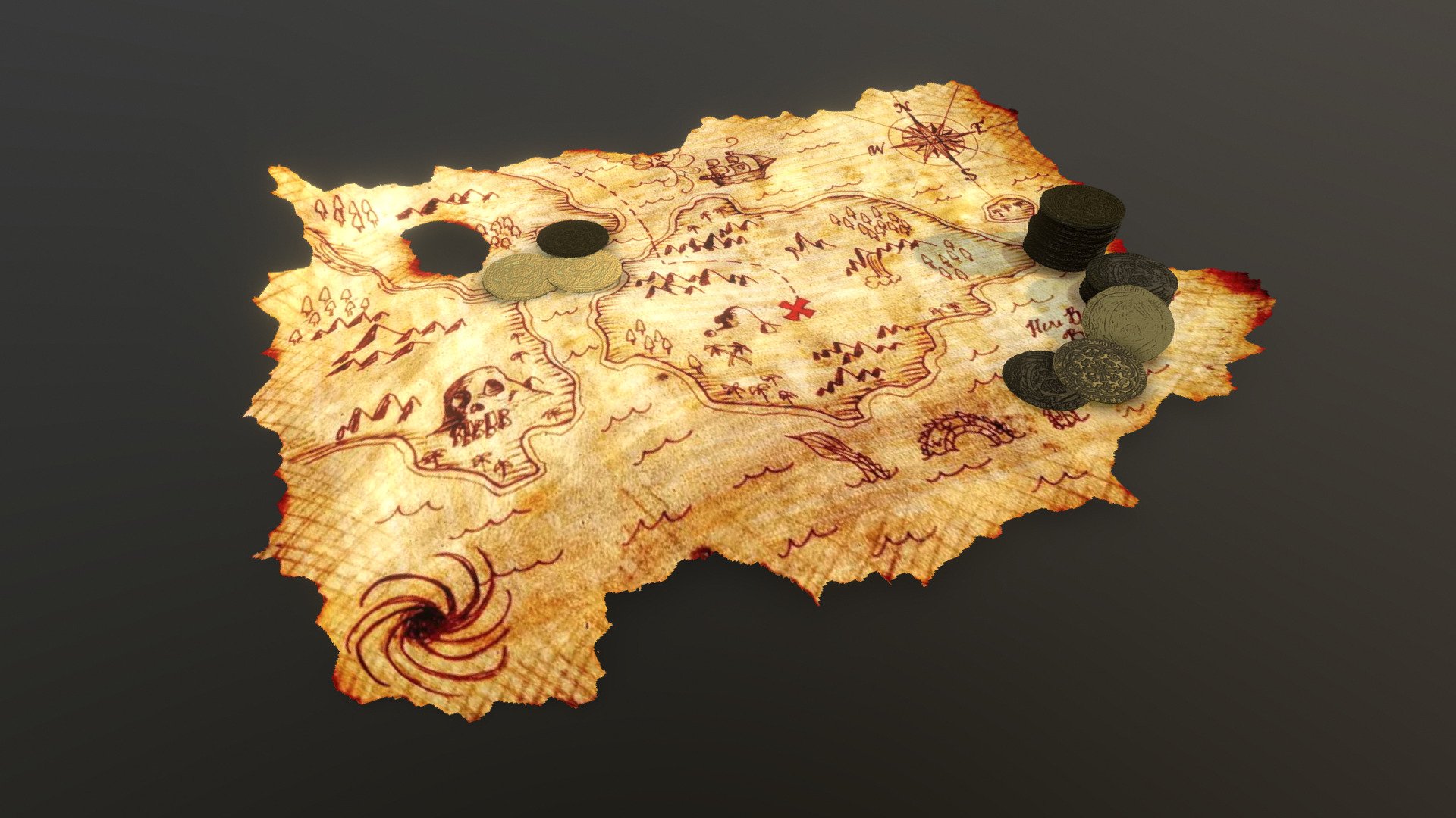Coins And Map - 3D model by Andy Zarn (@andyzarn) [e0f0e10] - Sketchfab