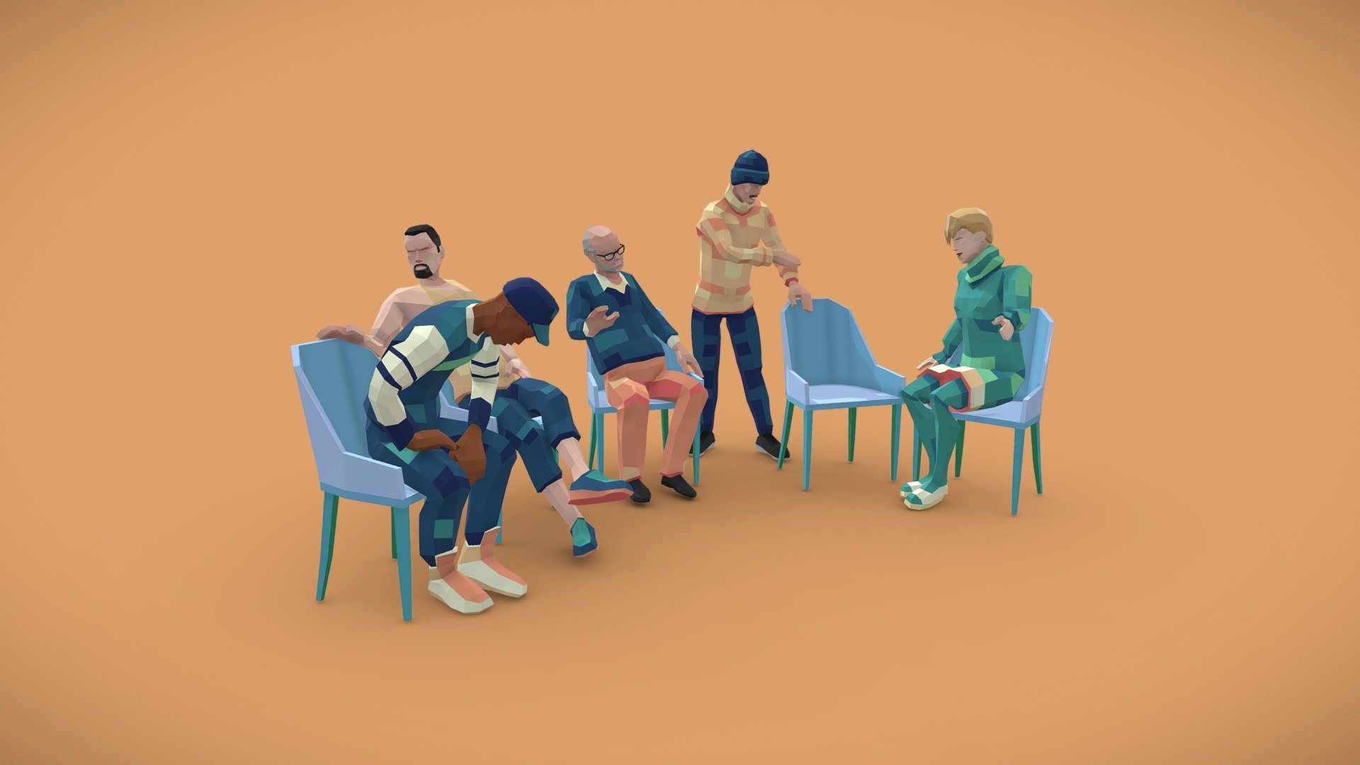 Group Therapy Low-Poly Static 3D Set - Buy Royalty Free 3D model by ...