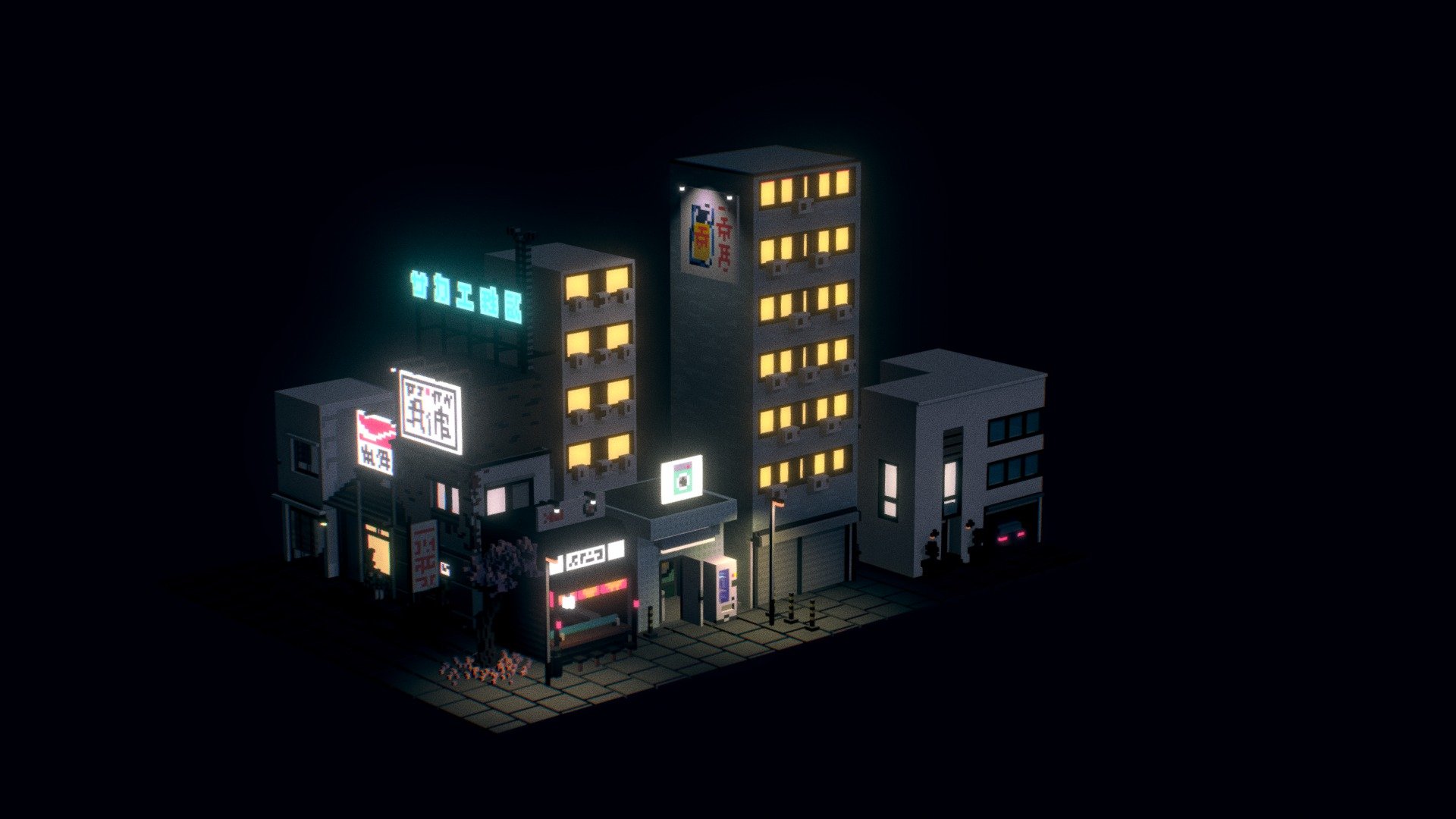 Japanese City at Night - 3D model by smth_tosay [e1b8ce2] - Sketchfab