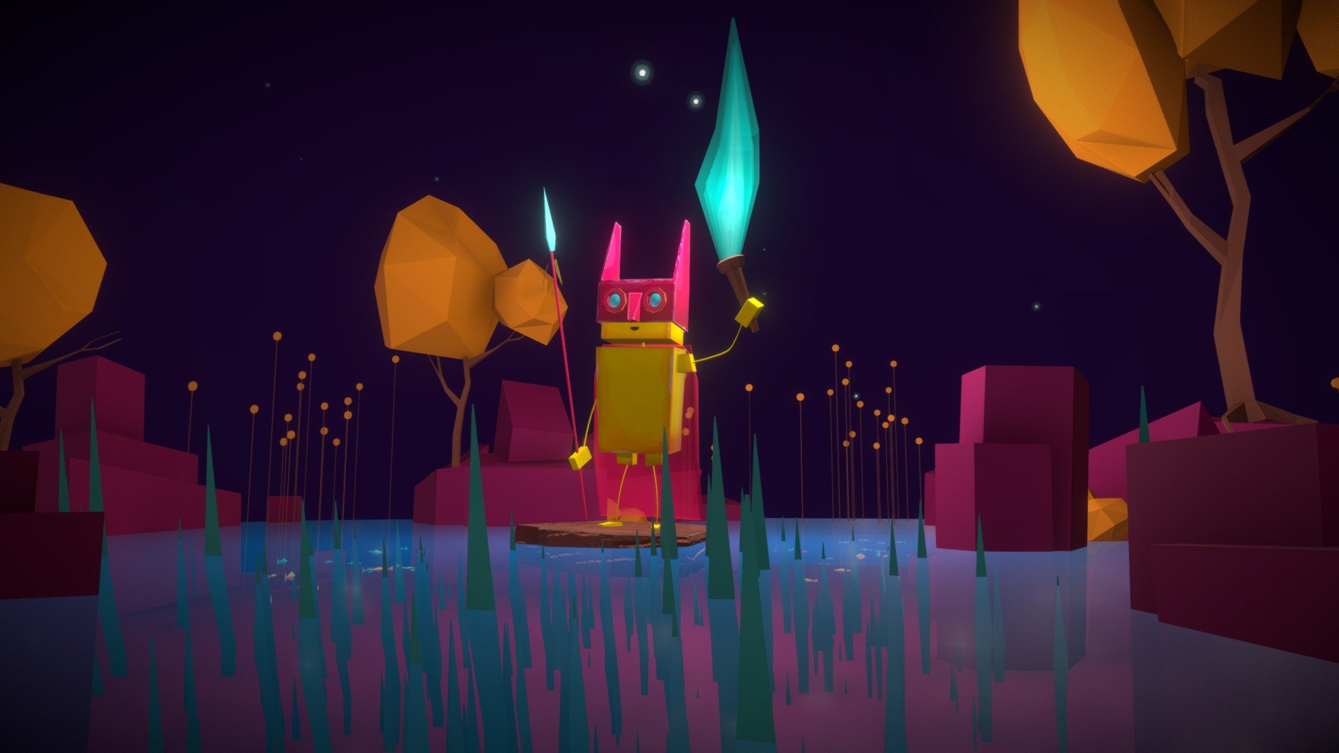Cartoon Night Character Scene 3D Illustration - Buy Royalty Free 3D ...