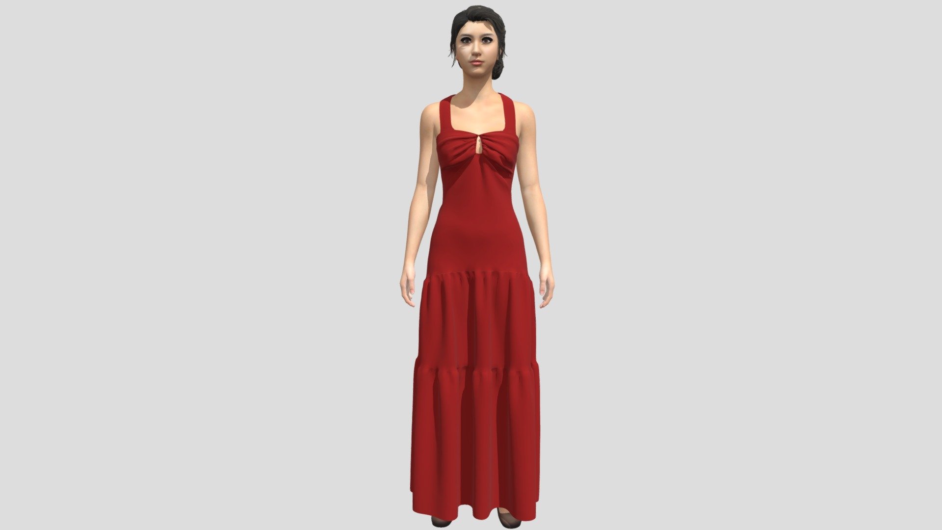 Red cross-halter dress红色交叉吊带礼服 - Download Free 3D model by Style3D CG ...