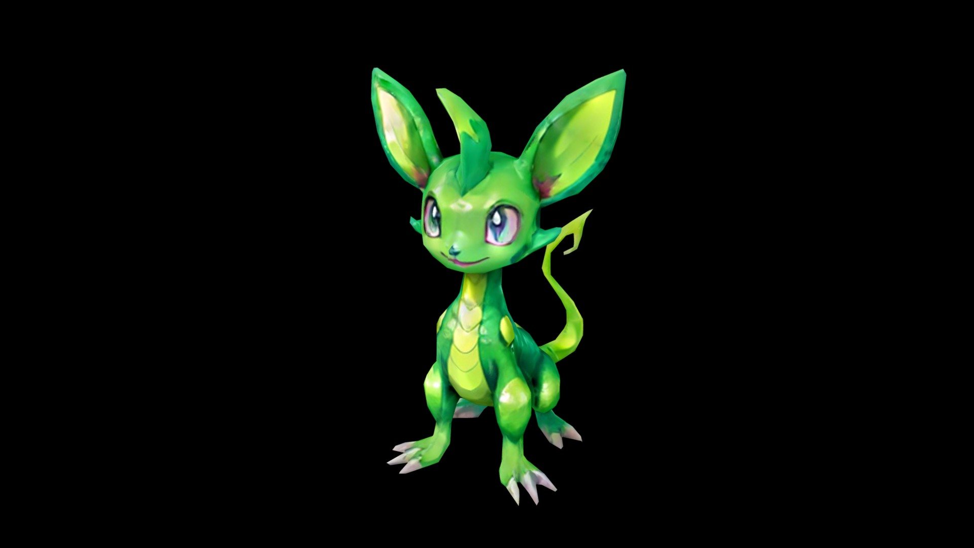 "Whiskered Green Mythical Creature A Cartoon Ani - Download Free 3D ...