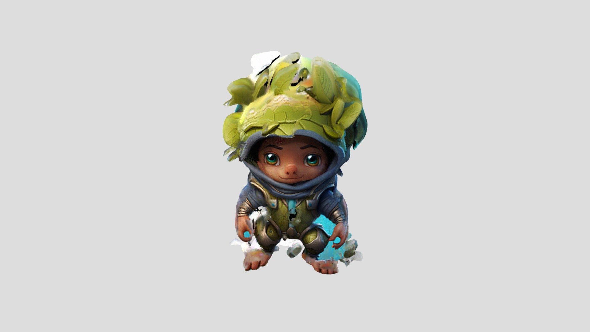Little boy dressed in green sitting on the grou - Download Free 3D ...