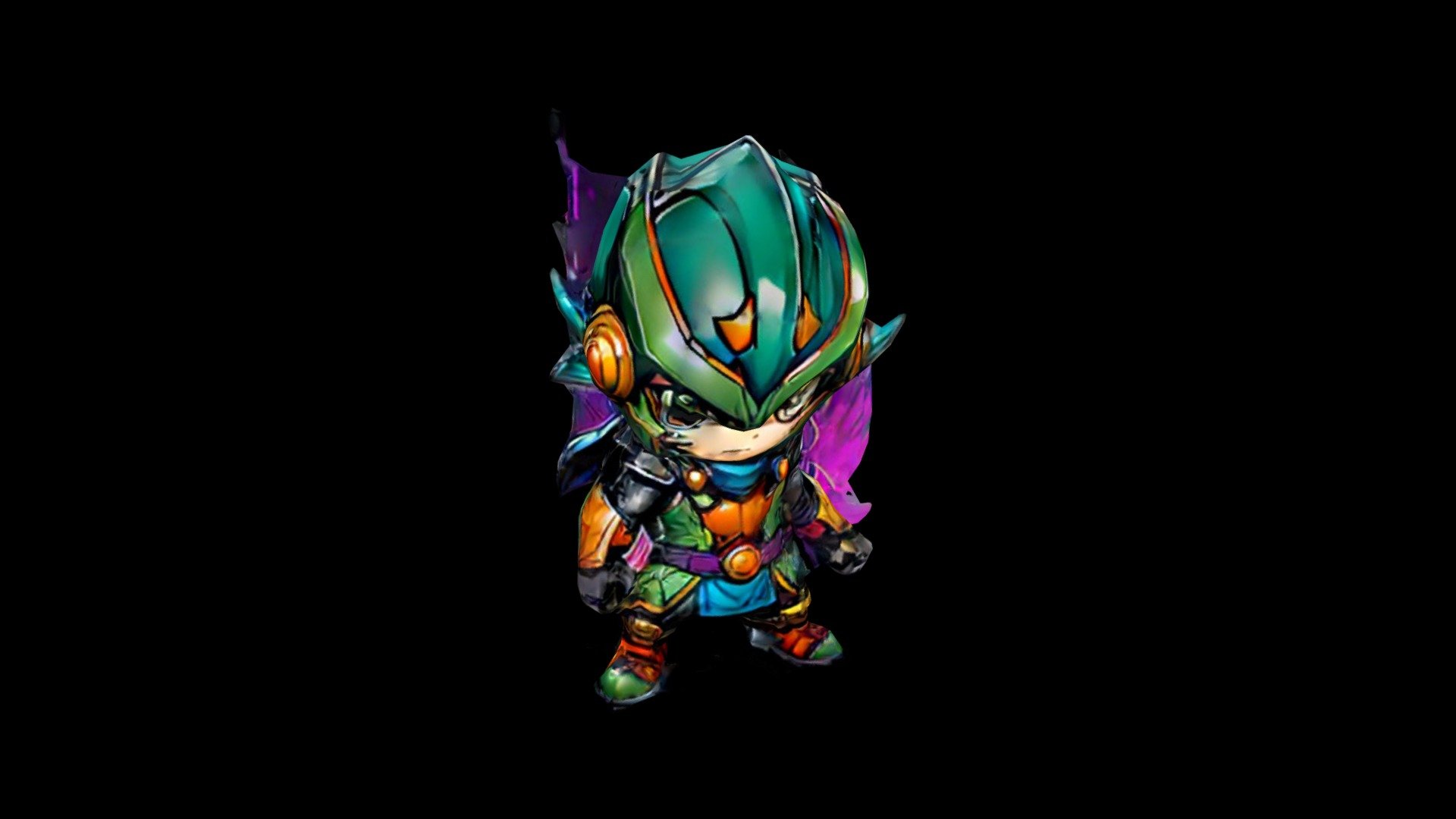 A chibi style character with green armor and a h - Download Free 3D ...