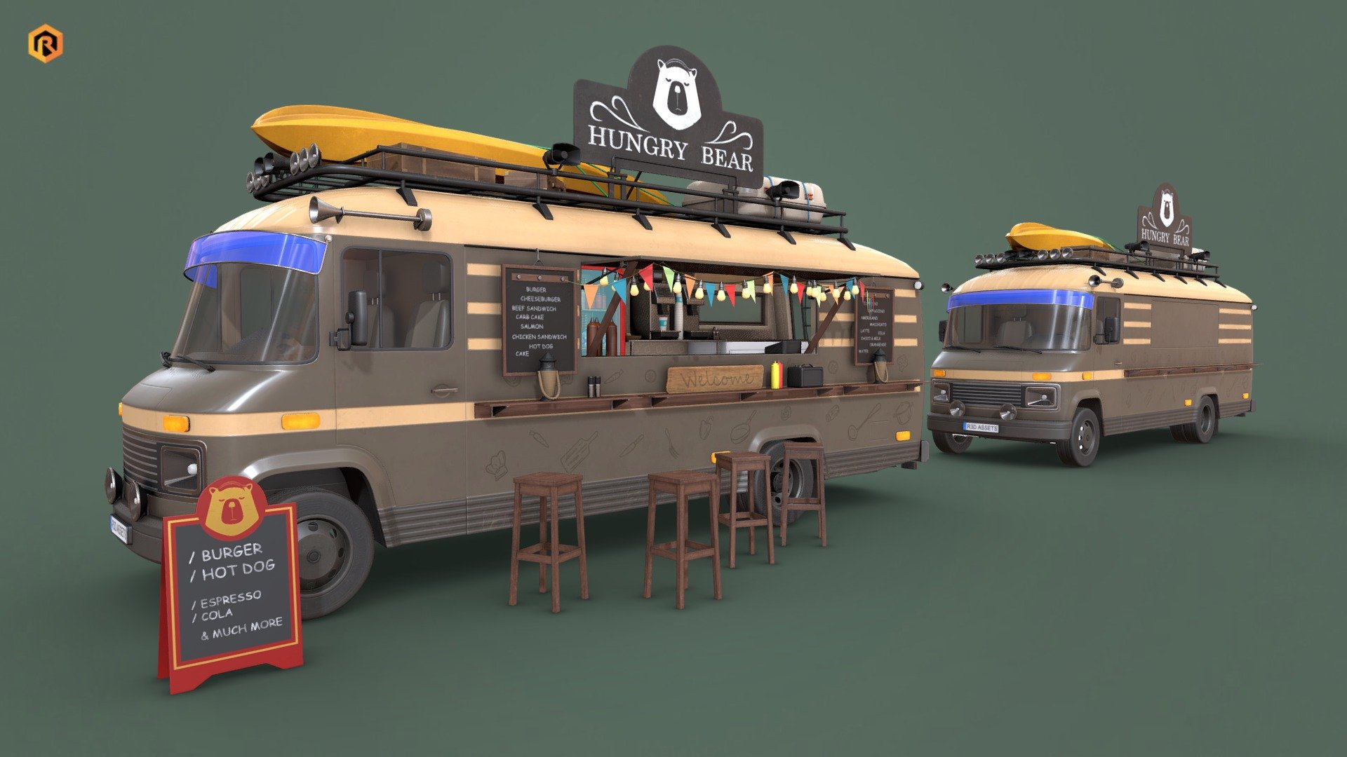 Hipster Food Truck | Low-poly PBR 3D Model - Buy Royalty Free 3D model ...