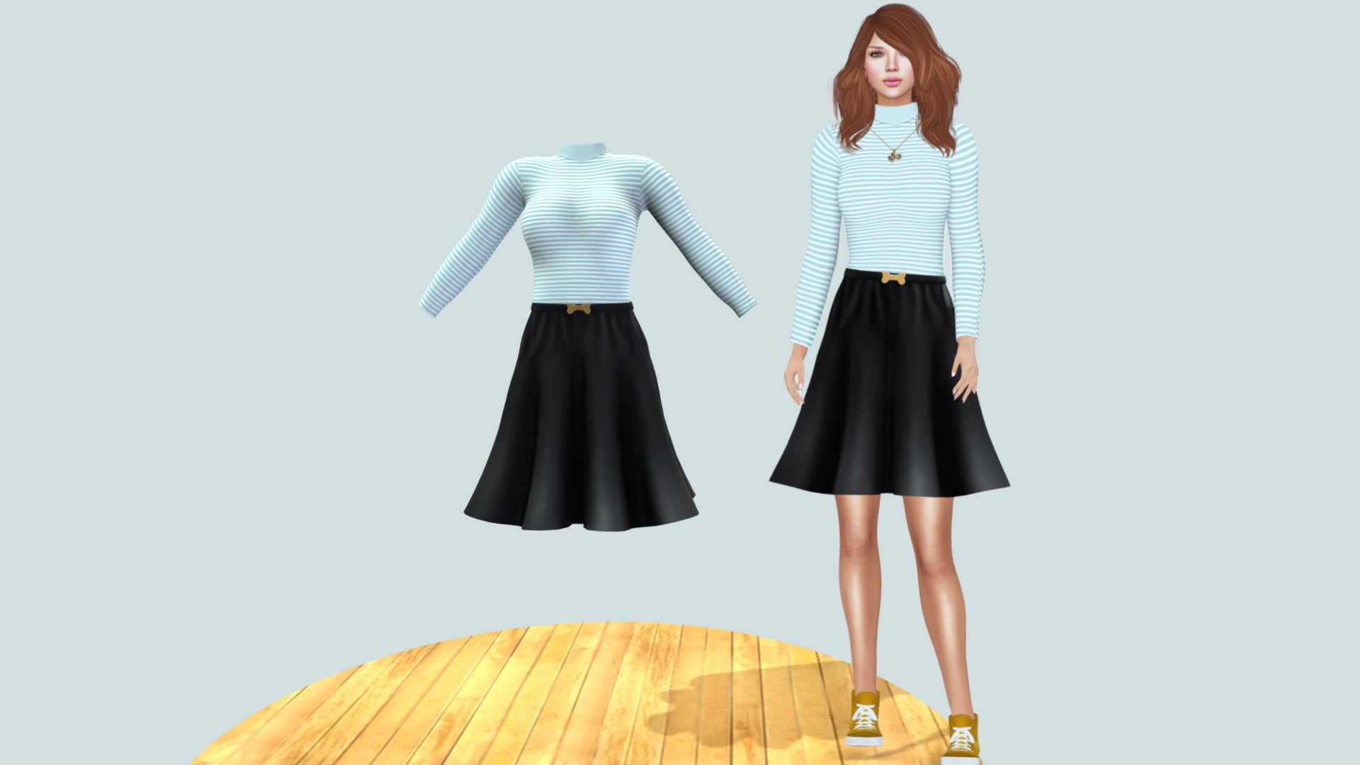Turtle Neck Top Flaring Skirt Outfit - Buy Royalty Free 3D model by ...