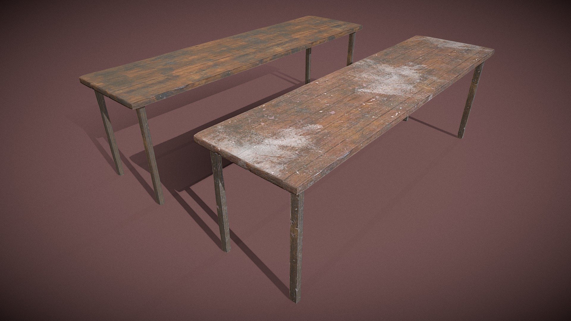 A paif of worn wooden tables - Buy Royalty Free 3D model by Sousinho ...