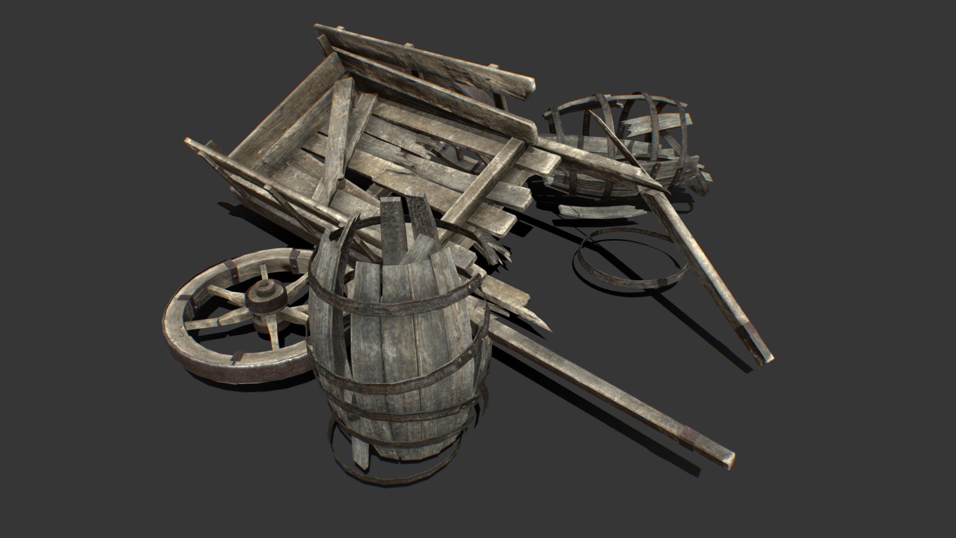 Medieval Broken Cart and Barrels - 3D model by SoulTear [e2f7a24 ...