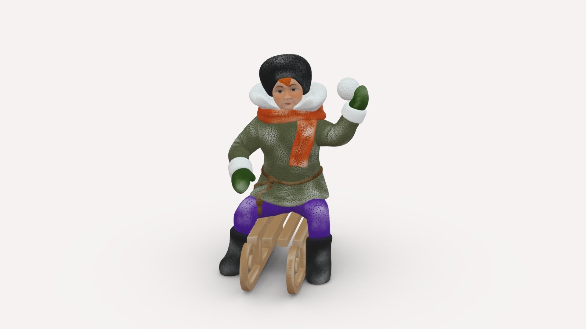 001353 kid on a sled throwing snowball - Buy Royalty Free 3D model by ...