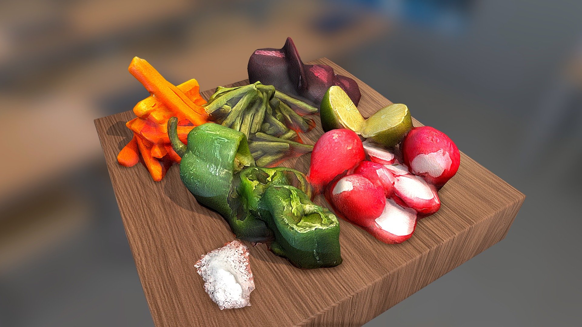 wooden kitchen board with vegetables - Buy Royalty Free 3D model by ...