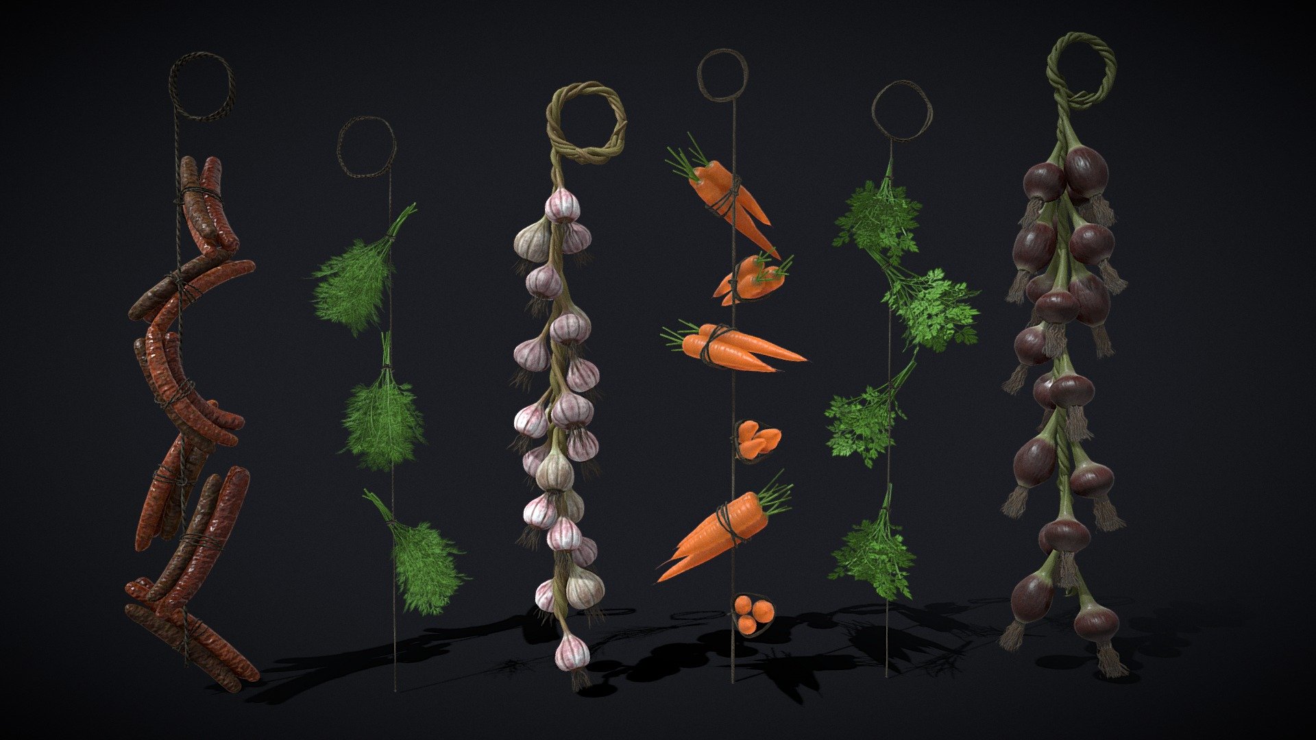 Six Hanging Food Stuffs - Buy Royalty Free 3D model by ...