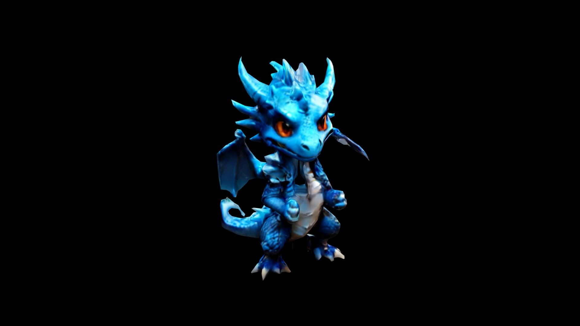 "Blue-furred dragon with red eyes, standing firm - Download Free 3D ...